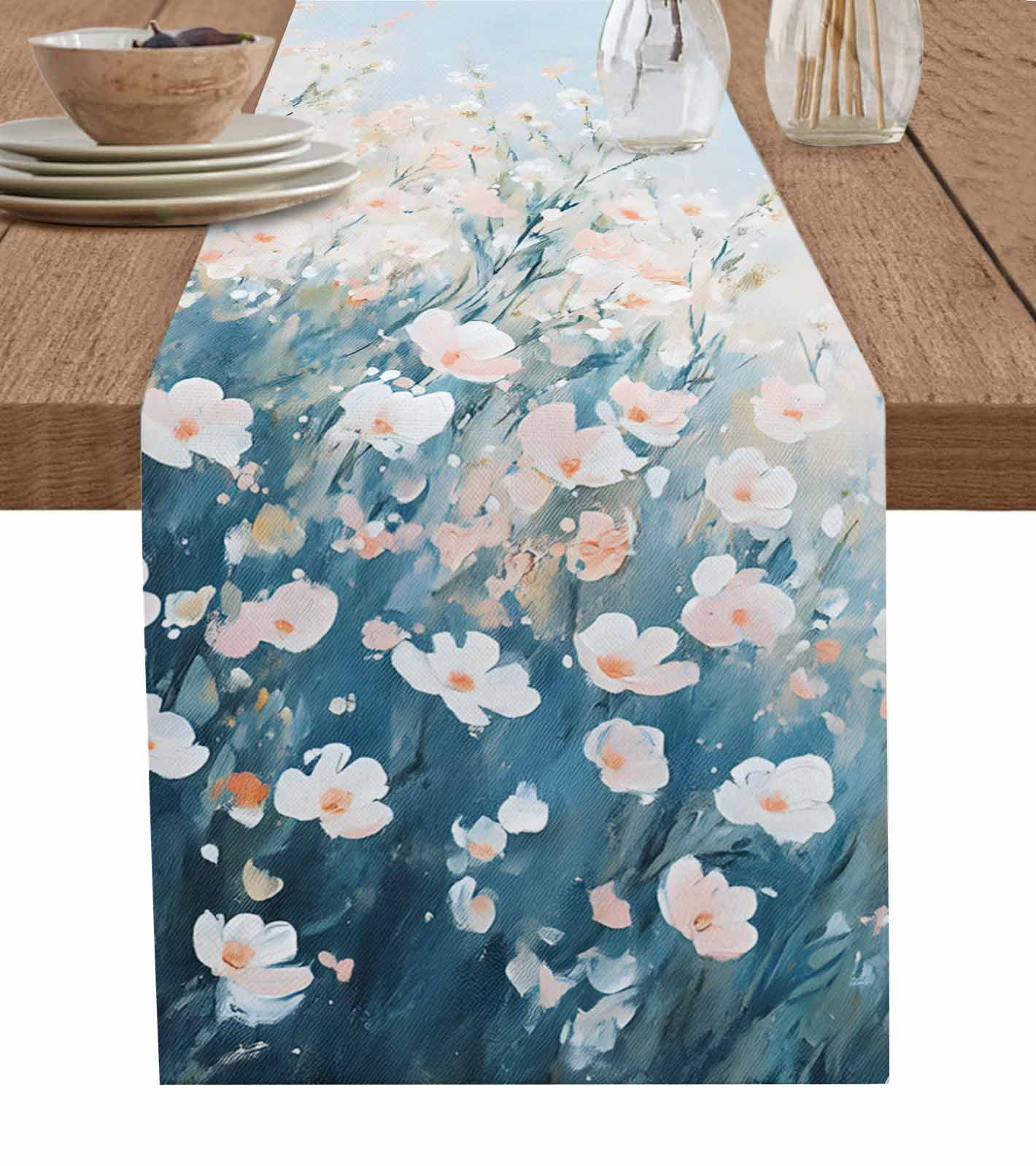 Pink Spring Floral Table Runner 90 Inches, Summer Flowers Oil Painting ...