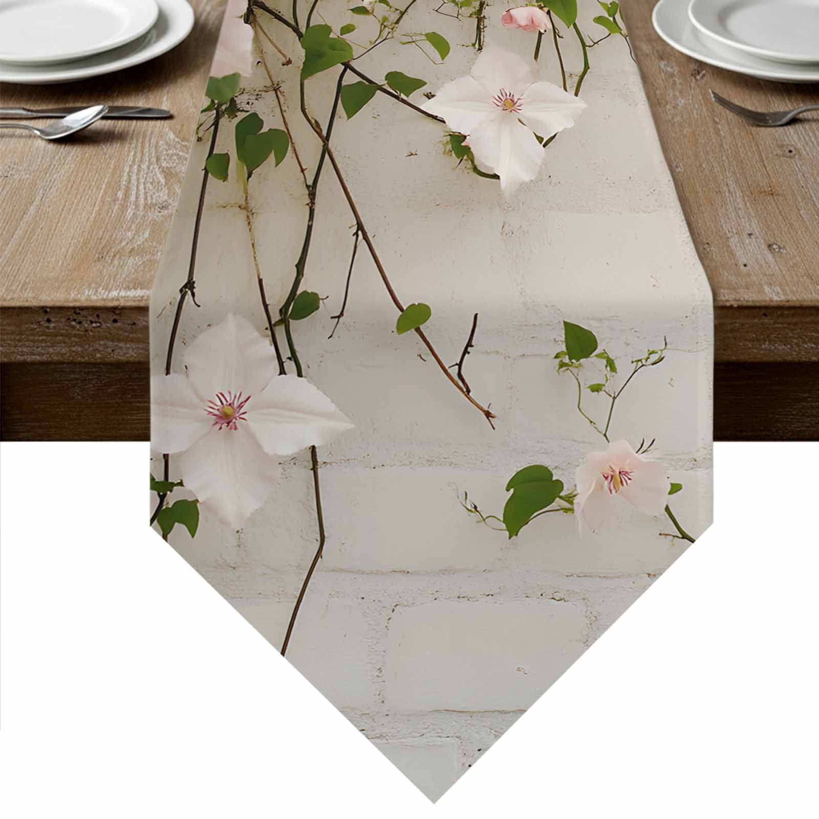 Pink Spring Floral Table Runner Linen Burlap Table Runner 90 Inches ...