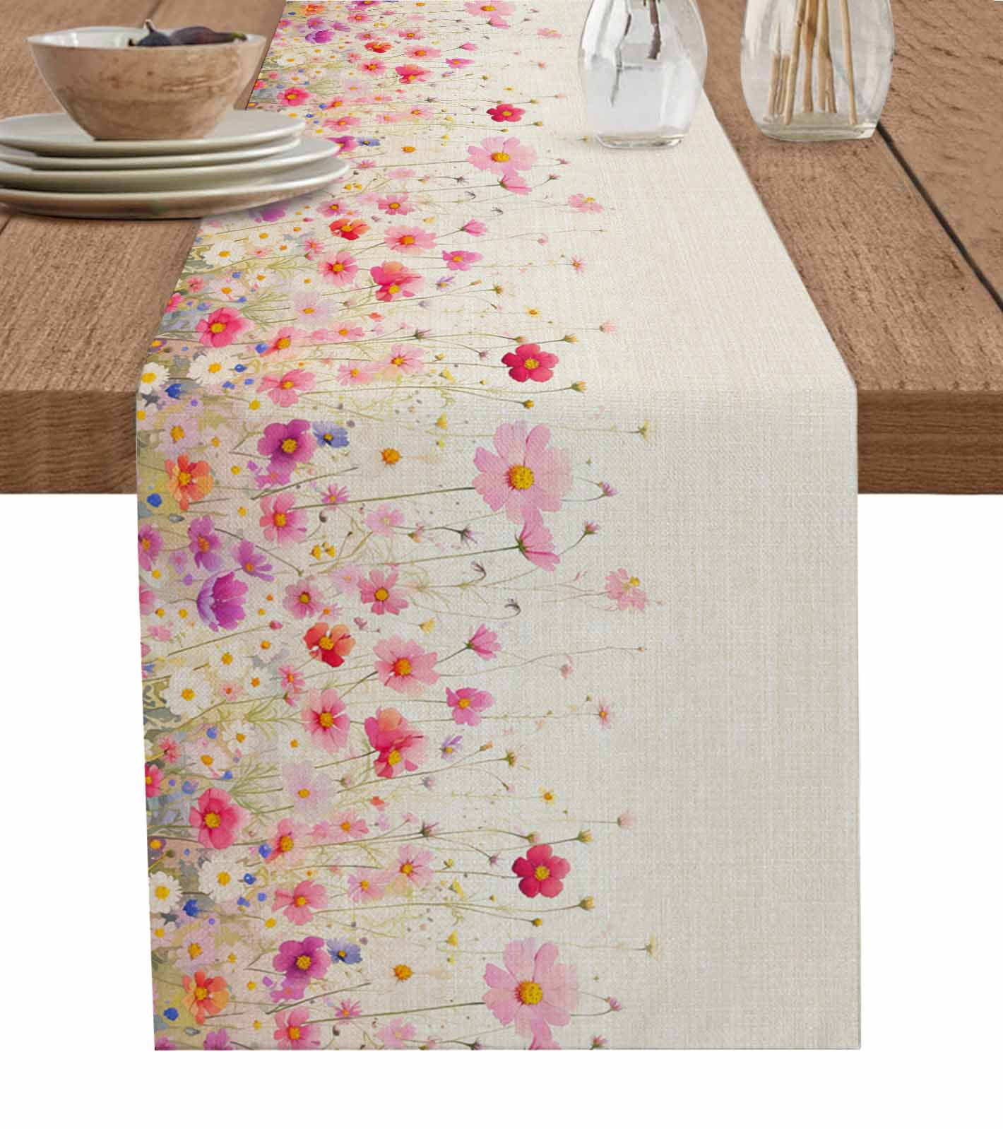 Pink Spring Floral Table Runner Watercolor Summer Botanical ...