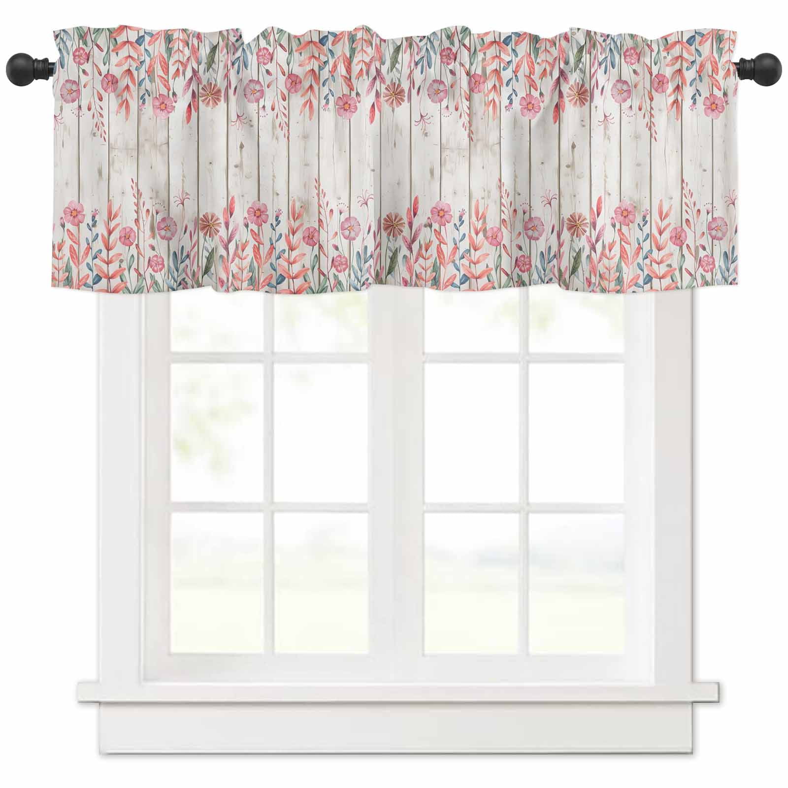 Pink Spring Floral Valances for Windows Farmhouse Kitchen Curtains ...