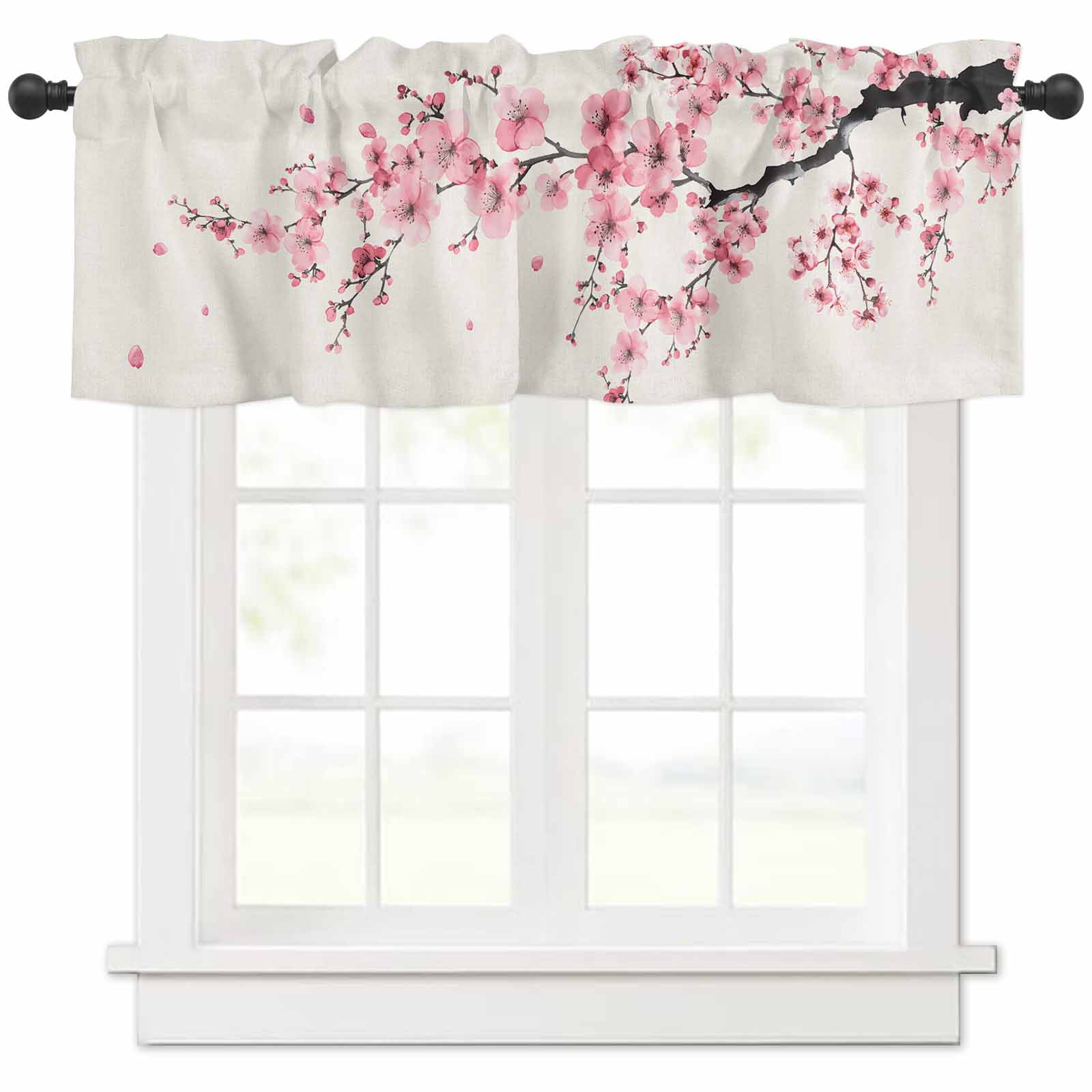 Pink Spring Floral Valances for Windows Farmhouse Kitchen Curtains ...