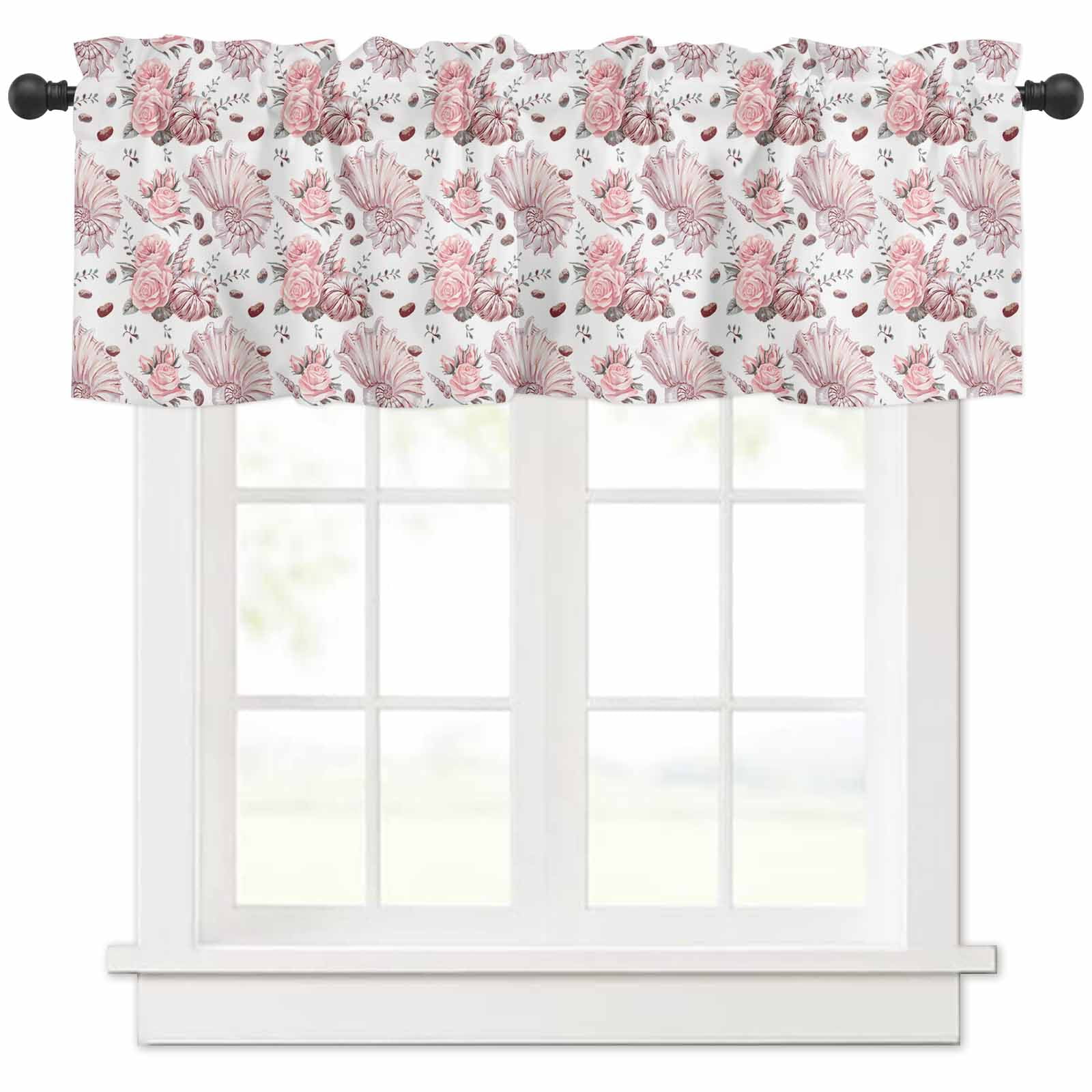 Pink Spring Floral Valances for Windows Farmhouse Kitchen Curtains ...