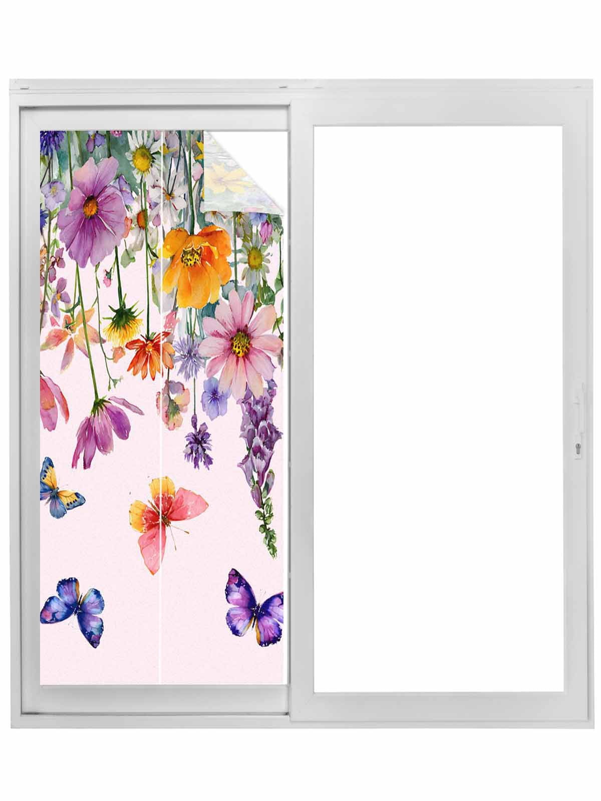 Pink Spring Floral Window Privacy Film, Farmhouse Flowers Butterfly ...