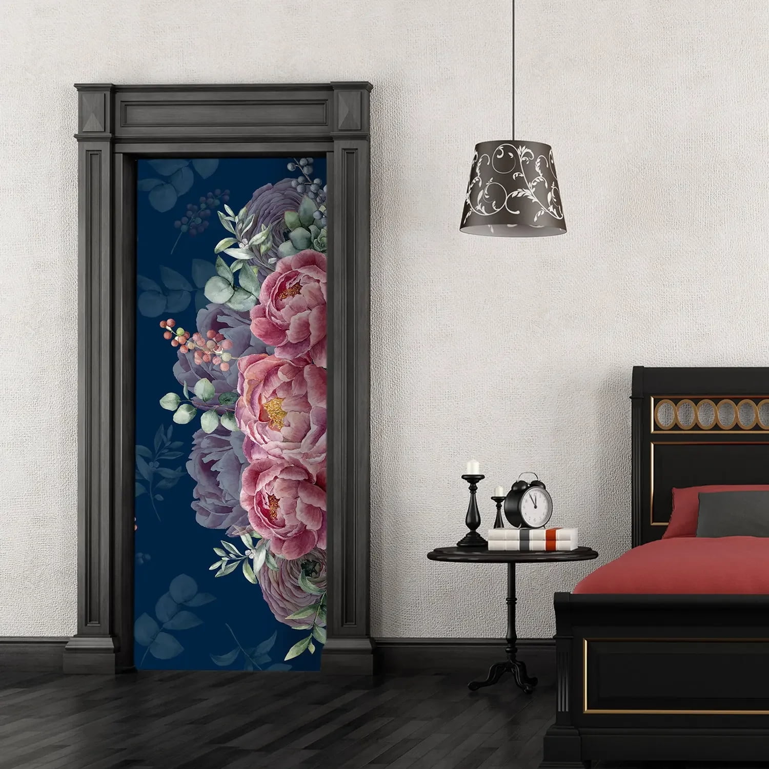 Pink Spring Flowers Door Sticker Watercolor Floral Full Door Cover ...