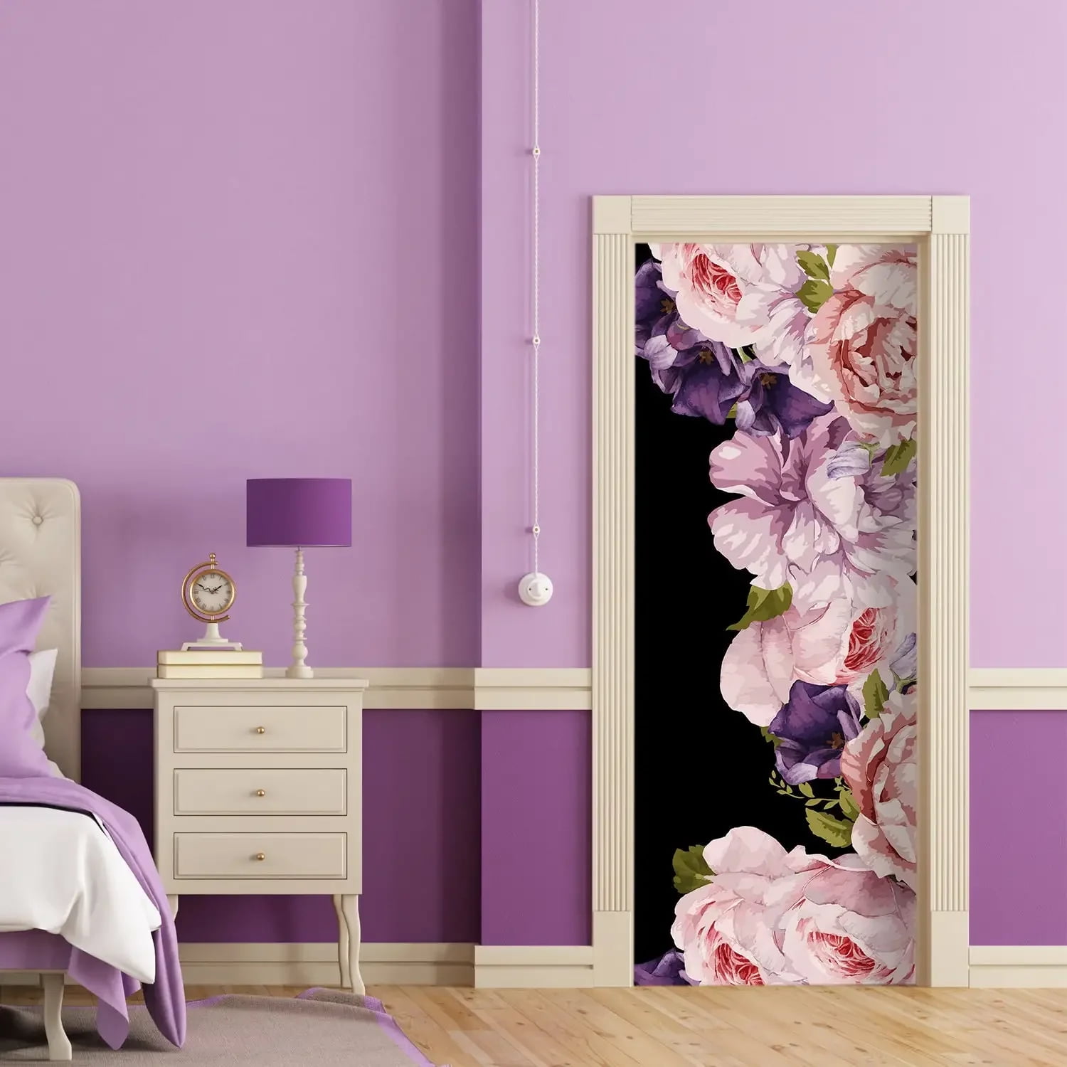 Pink Spring Flowers Door Sticker Watercolor Floral Full Door Cover ...