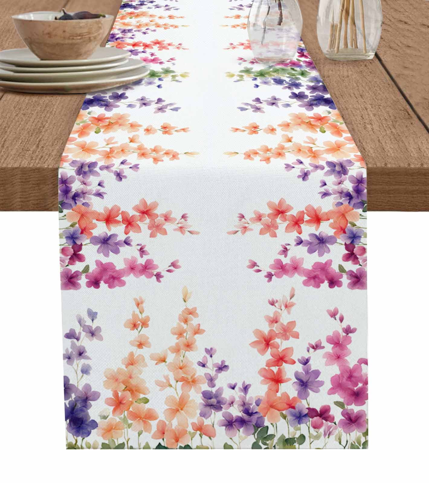 Pink Spring Flowers Table Runner 70 Inches, Pastoral Floral Garden ...