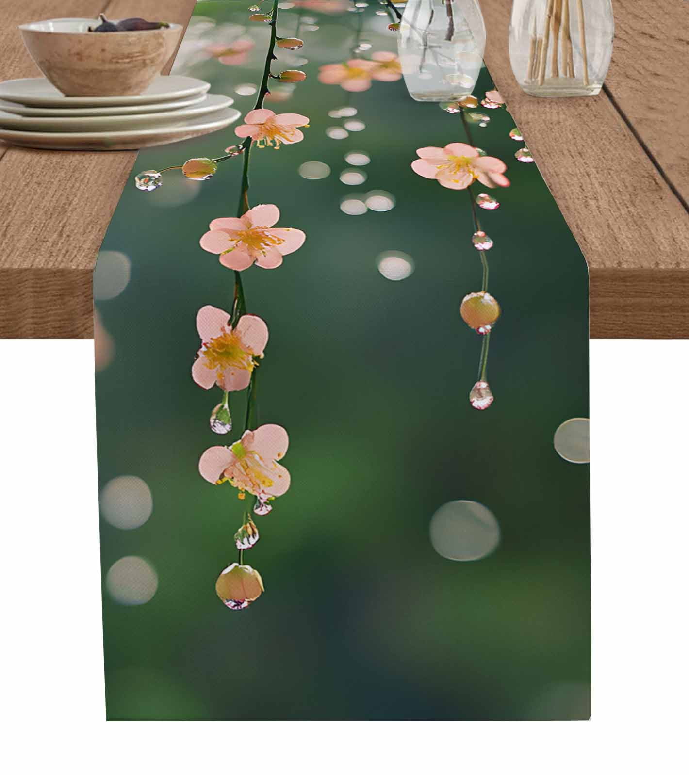 Pink Spring Flowers Table Runner 72 Inches, Botanical Summer Floral ...