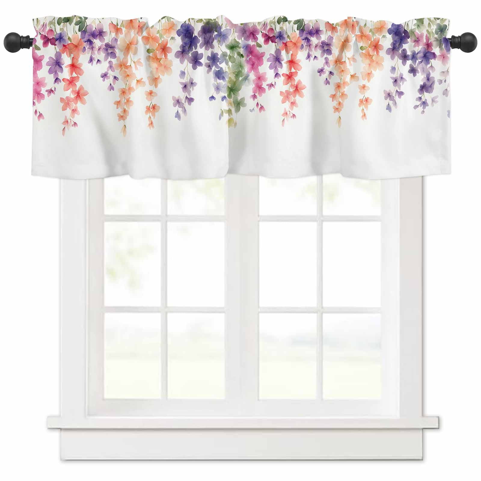 Pink Spring Flowers Valances for Windows Farmhouse Kitchen Curtains ...
