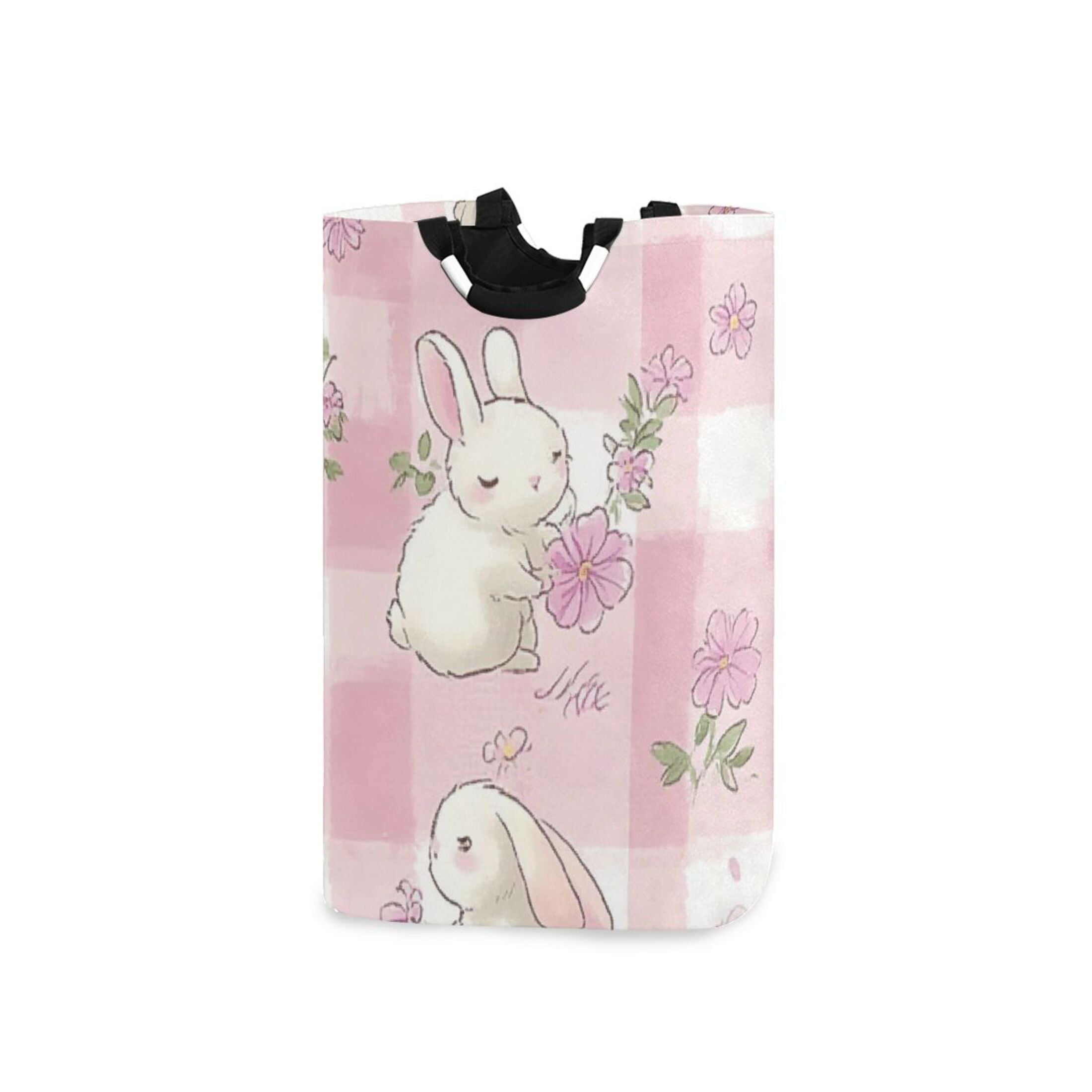 Pink Spring Rabbit Laundry Basket with Handles 50L Collapsible Laundry ...