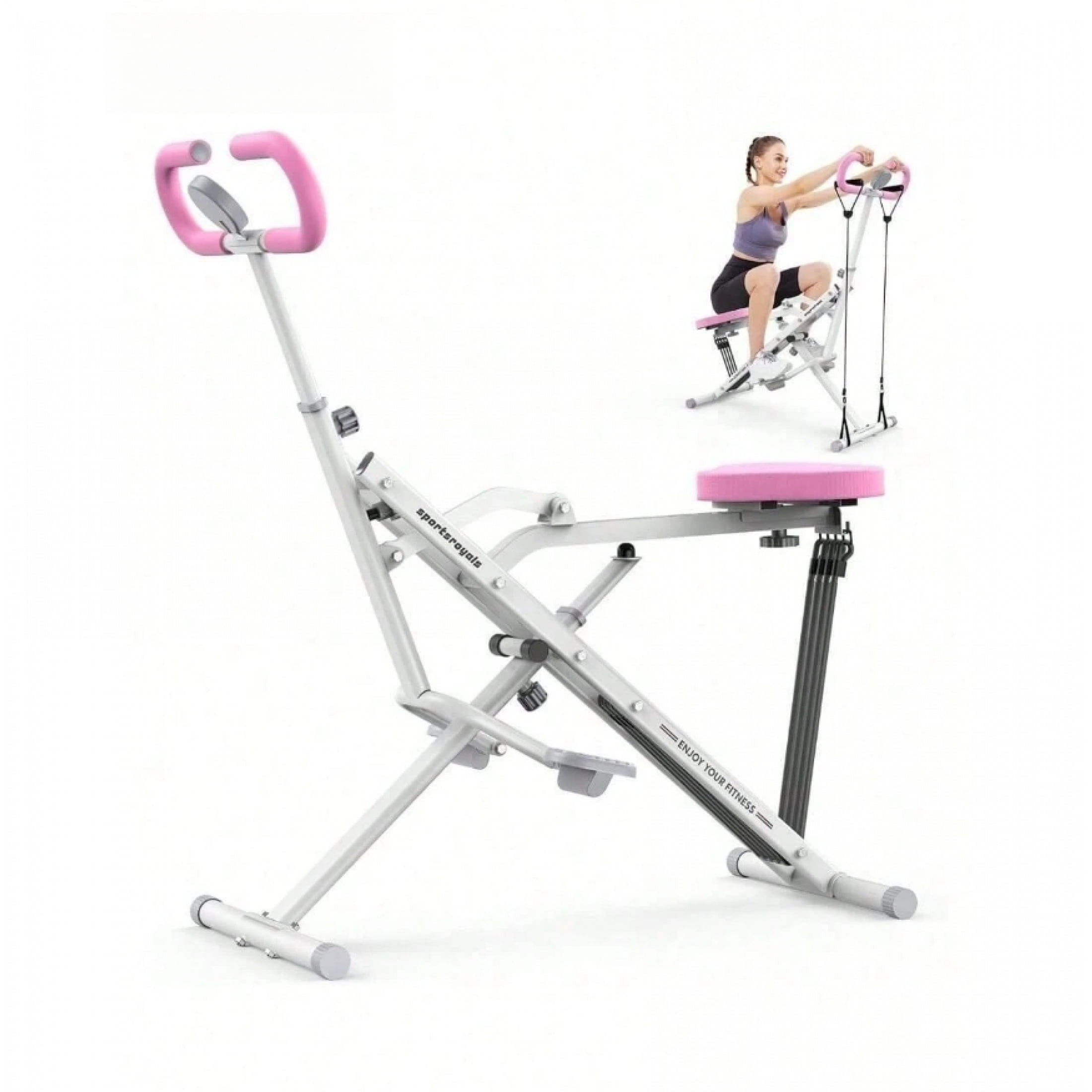Pink Squat Rowing Machine, Home 2-in-1 Rowing Machine and Squat Assist ...