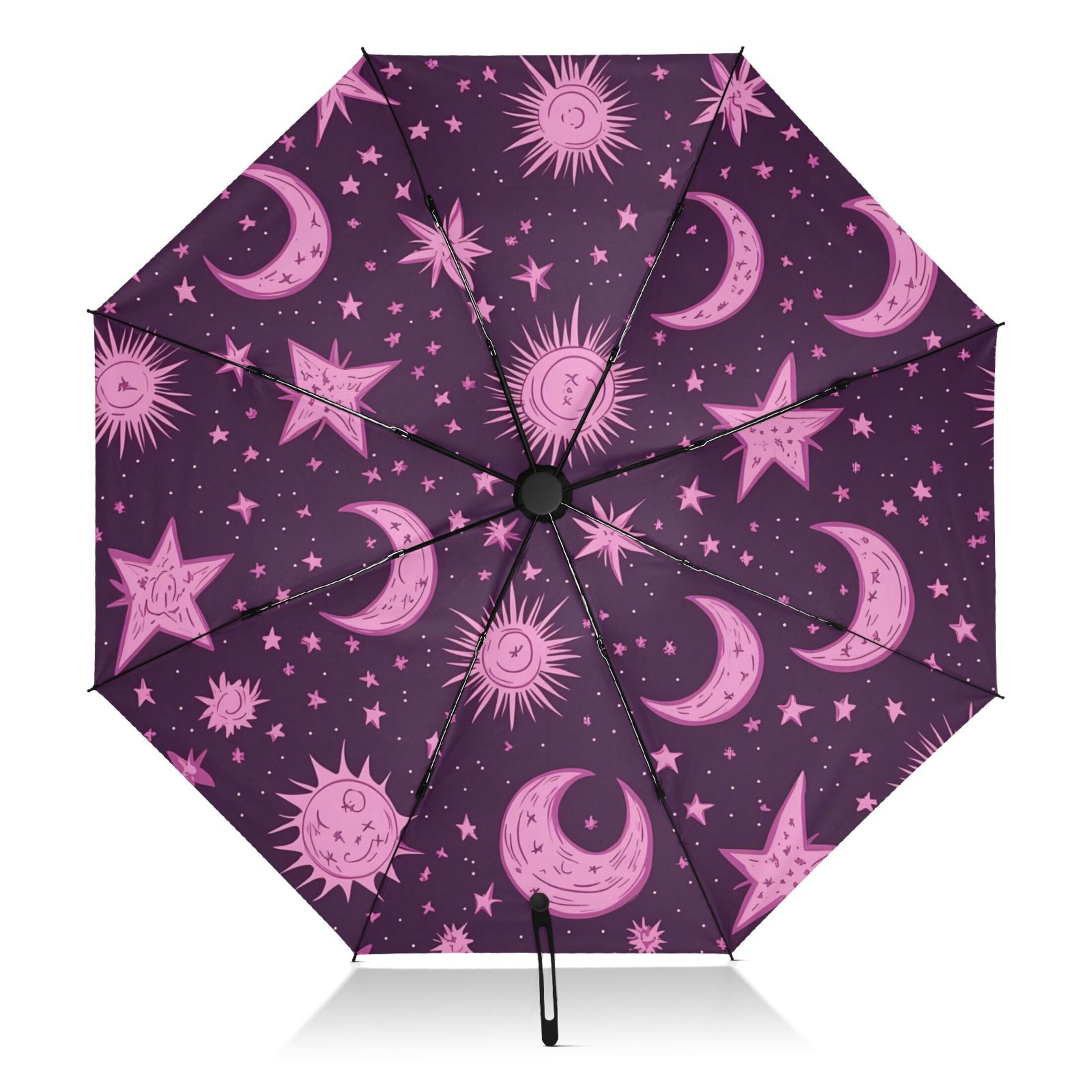 Pink Star Moon Sun Pattern Umbrella Folding Sun Umbrella Travel Auto ...