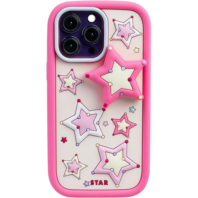 Pink Star Phone Case Compatible with iPhone 15 Pro, Cute 3D Korea ...