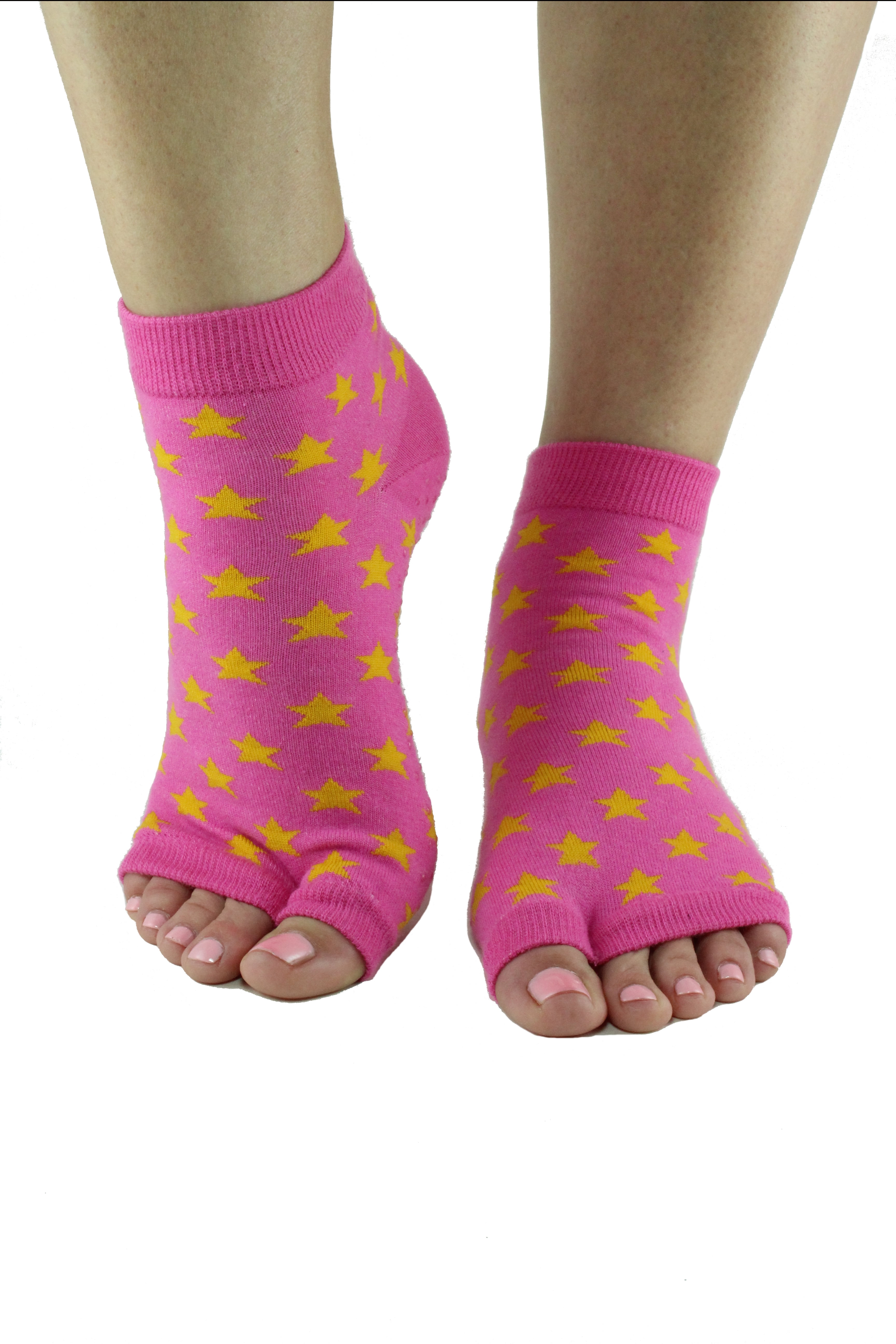 Toezies Pink Star Tabi Toe-less Grip Socks S/M Cotton Non-Skid Stylish ...