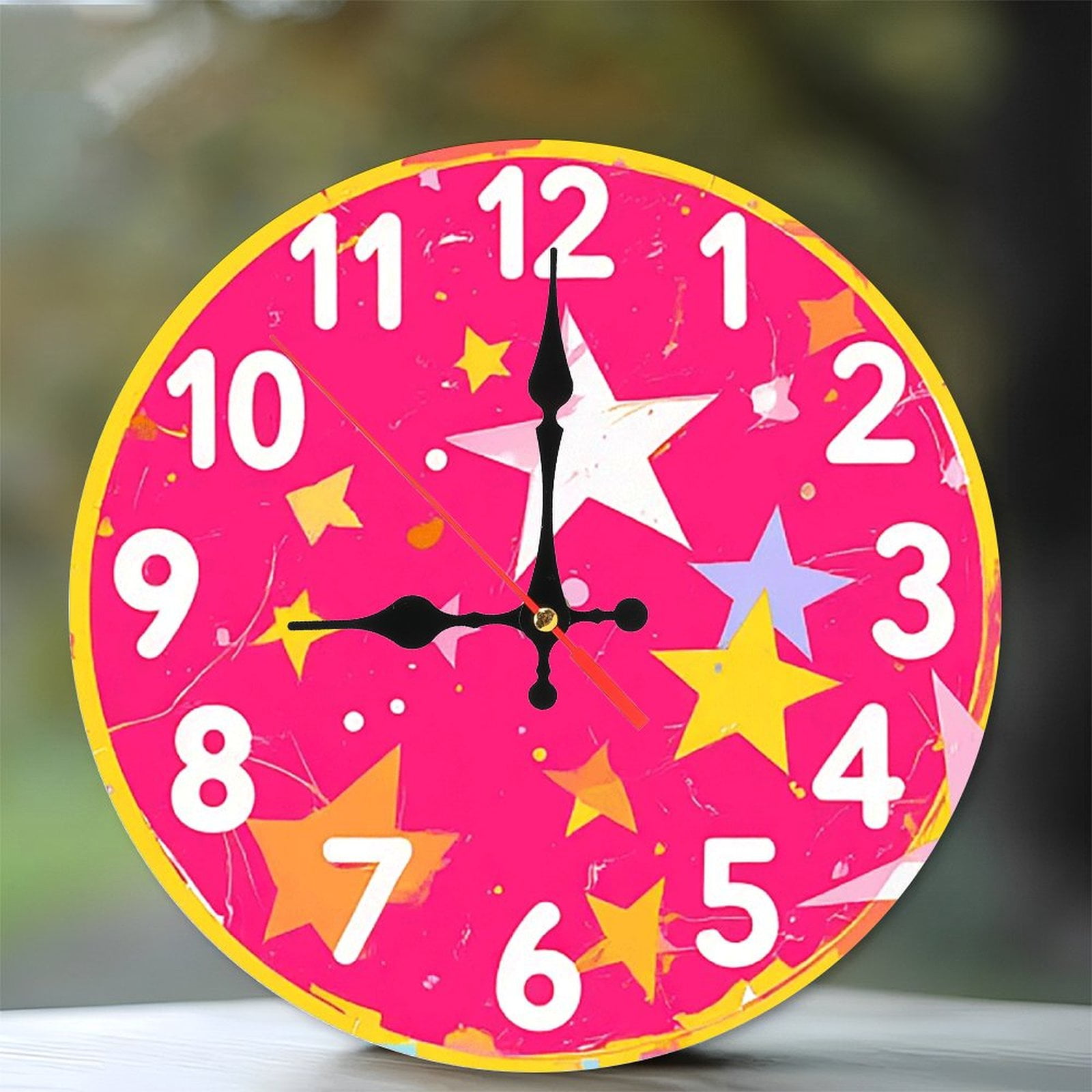 Pink Star Wall Clock Kids Learning Time Teacher Clock 10-Inch Silent ...