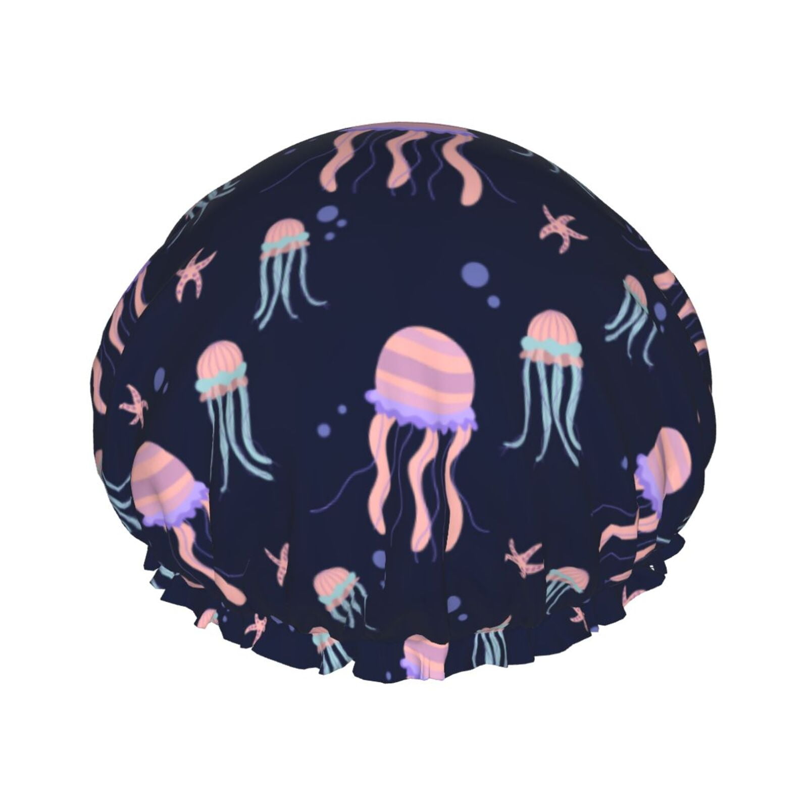 Pink Starfish Jellyfish Shower Cap, Double Layers Shower Cap Rreusable ...