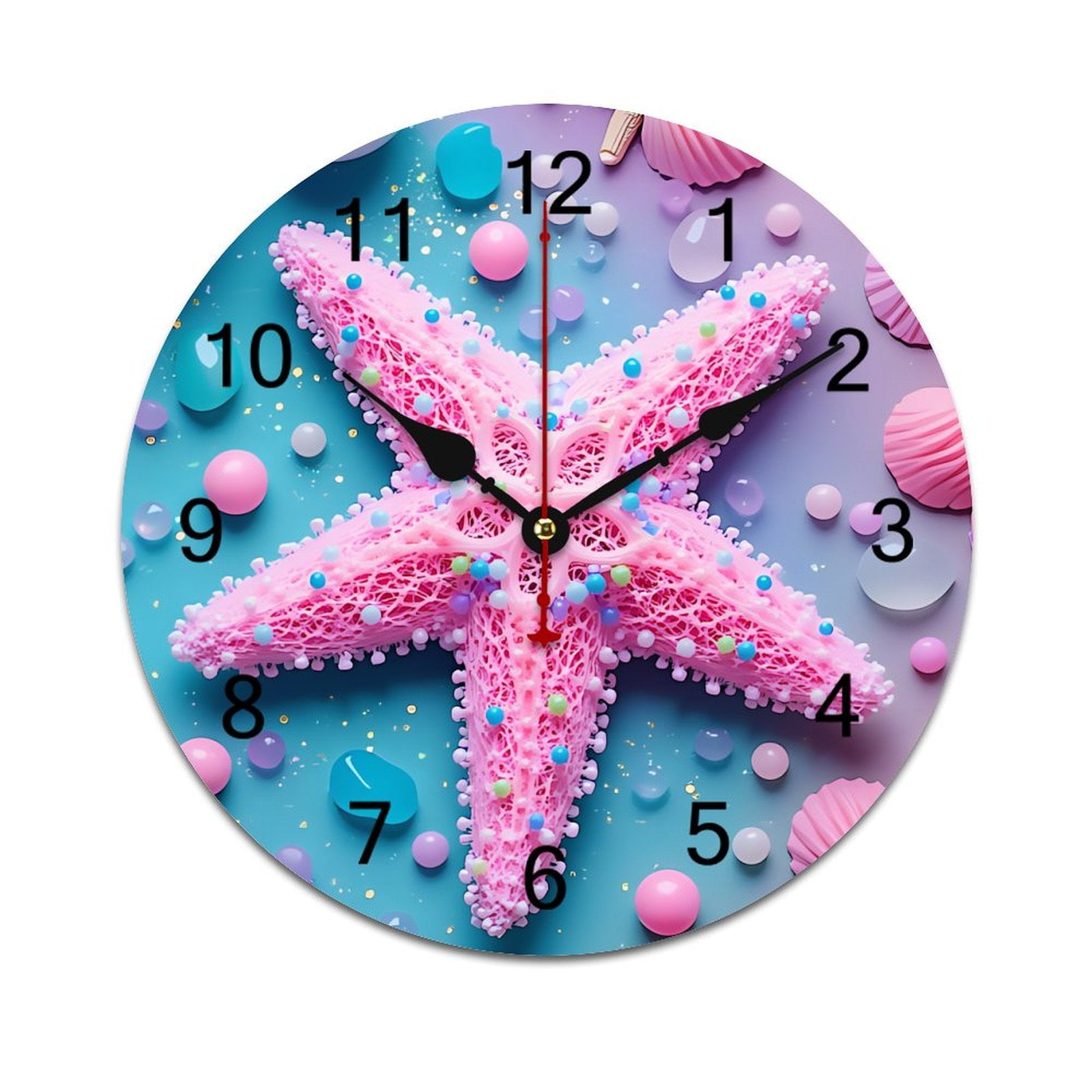 Pink Starfish Word Saying Big Wall Clock Home Decor Art Watch Living ...