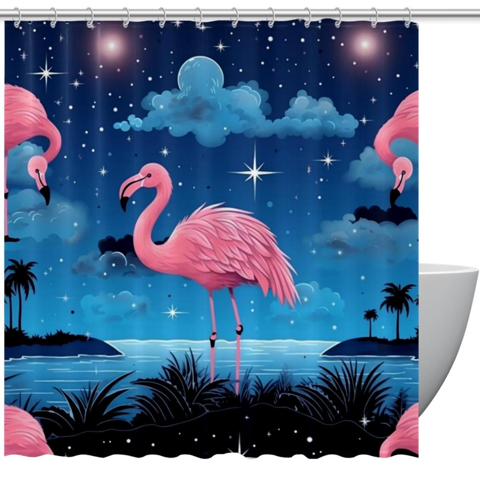 Pink Starry Flamingo Shower Curtain for Bathroom, Aesthetics Patterns Curtain Bathroom ...