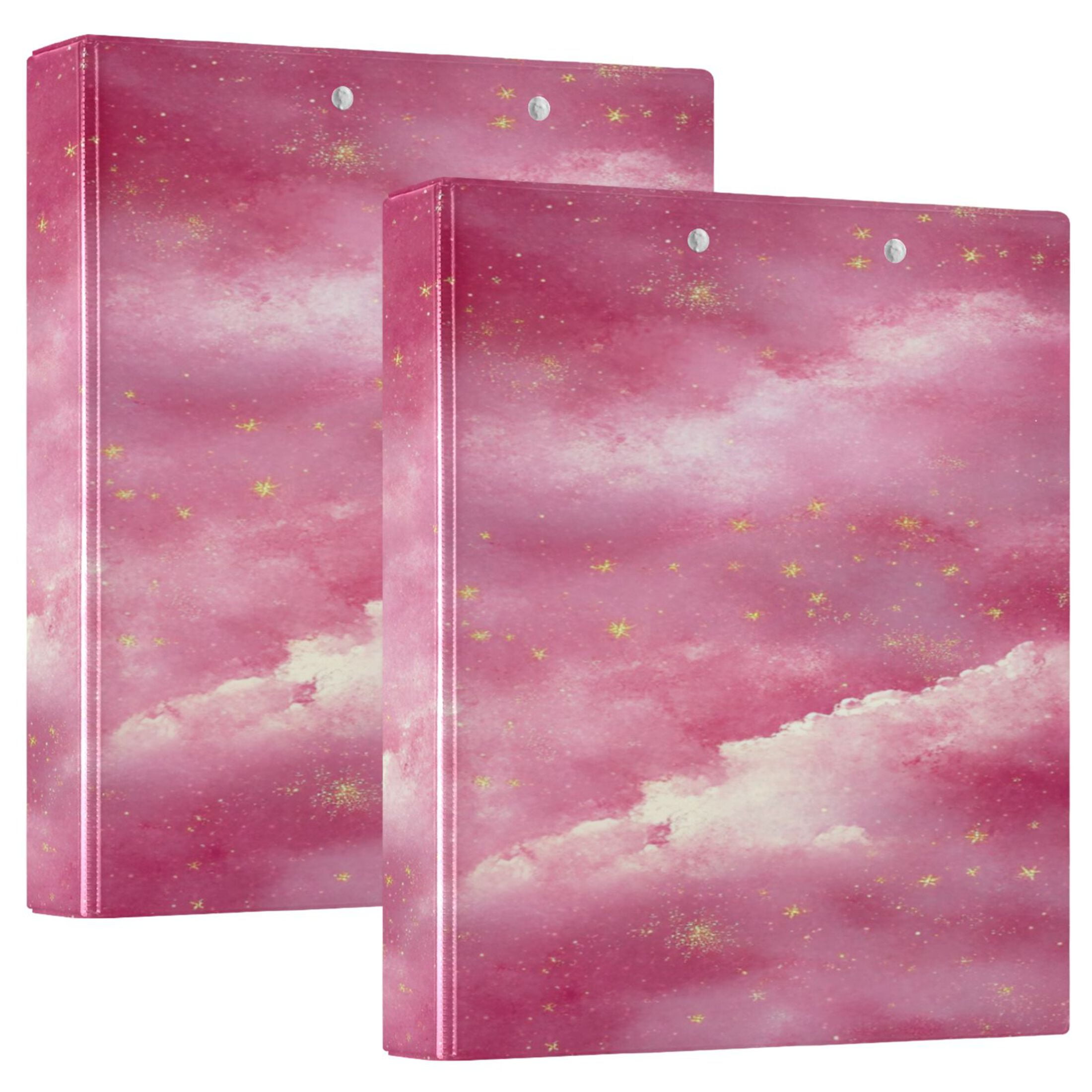 Pink Starry Sky 12.4x10.6in PVC Round Ring Binders, 2-Pack, D-Ring 3 ...