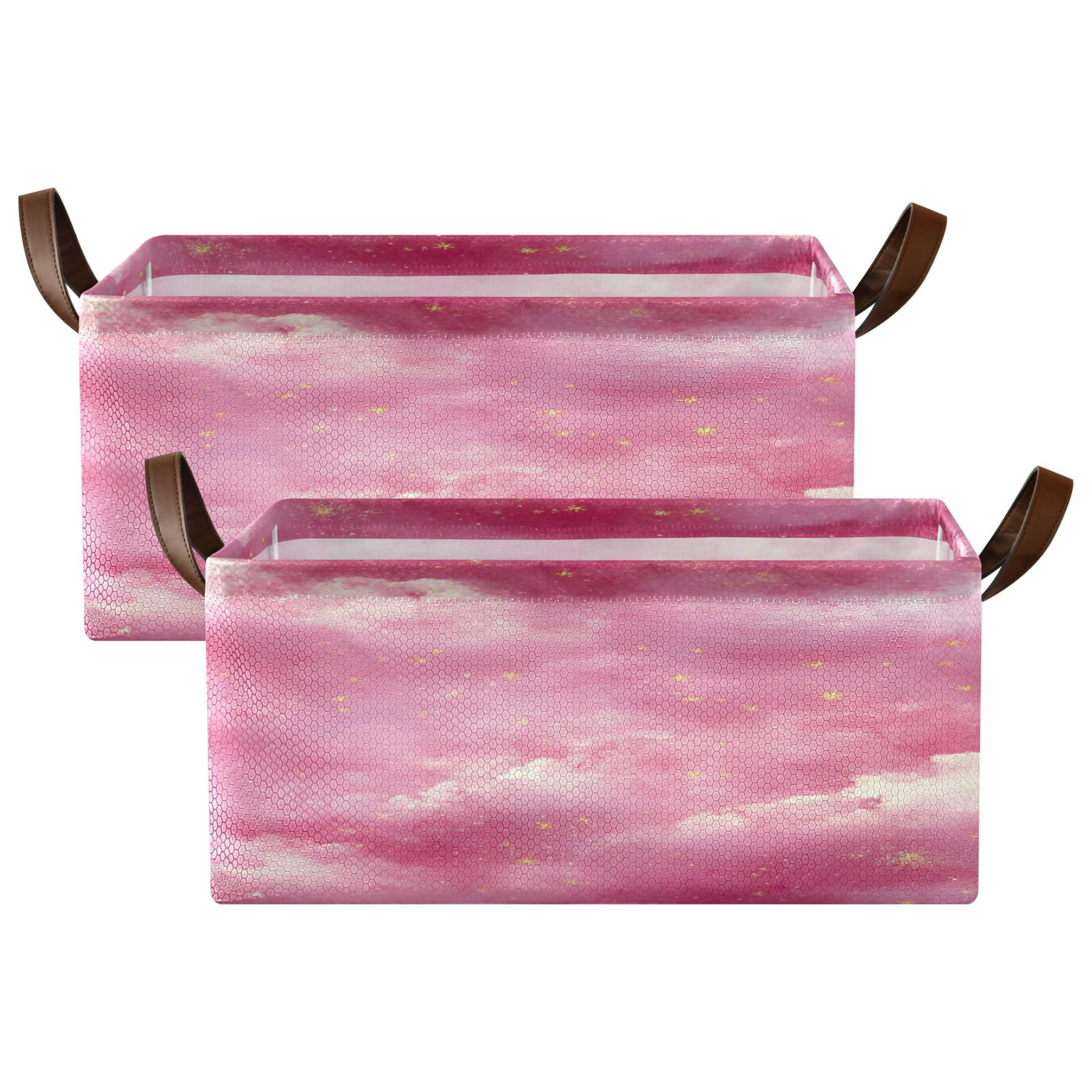 Pink Starry Sky Shelf Baskets Set of 2 Foldable Metal Frame Open ...
