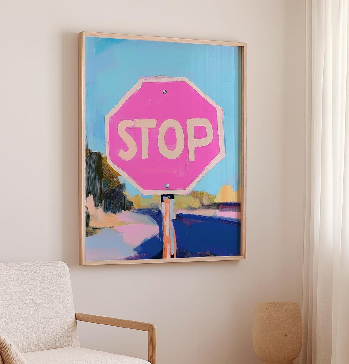 Pink Stop Sign Art Print, Bold and Quirky Street Art-Inspired Wall ...