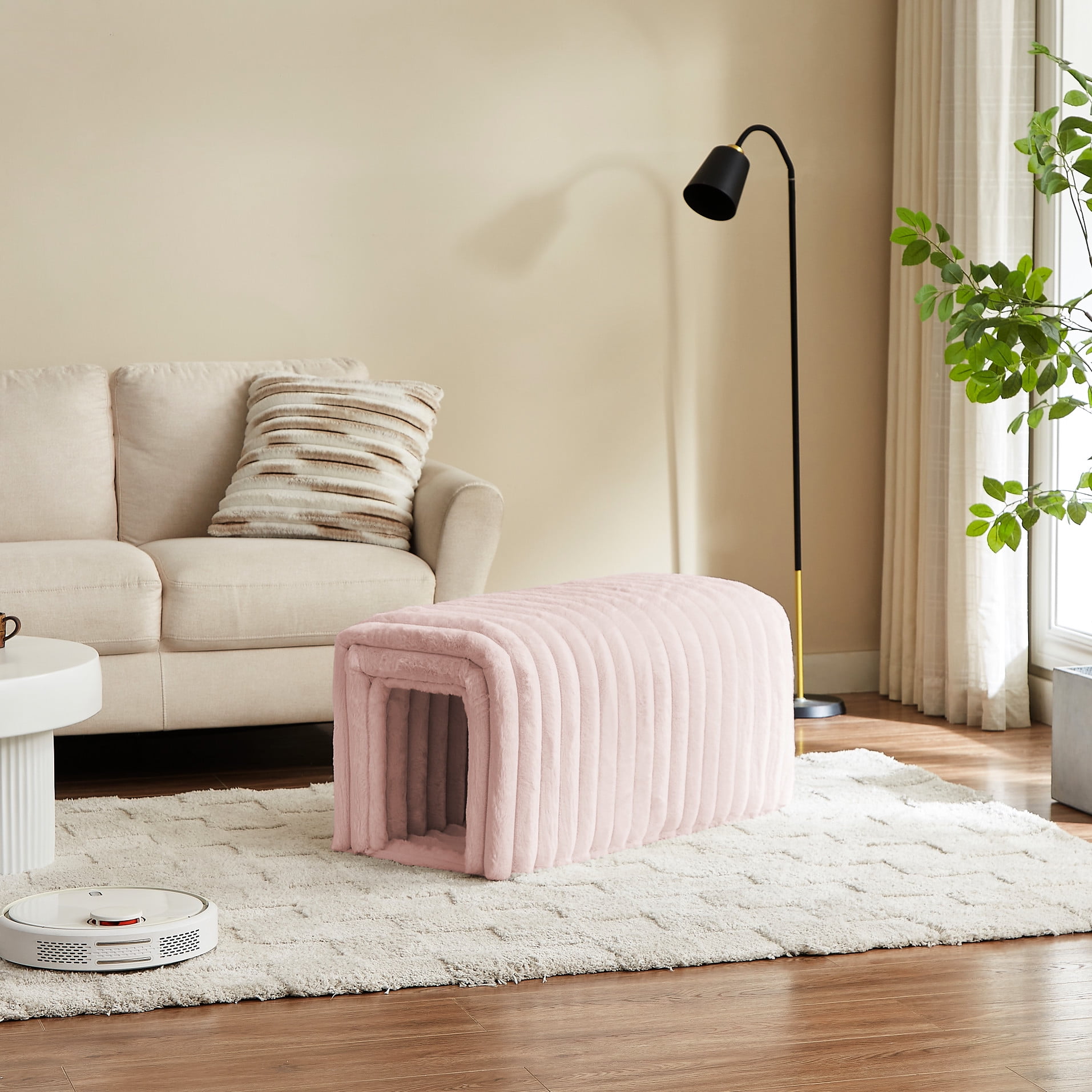 Pink Storage Bench, Corduroy Fabric, Foot Rest, Cat's Secret Refuge ...