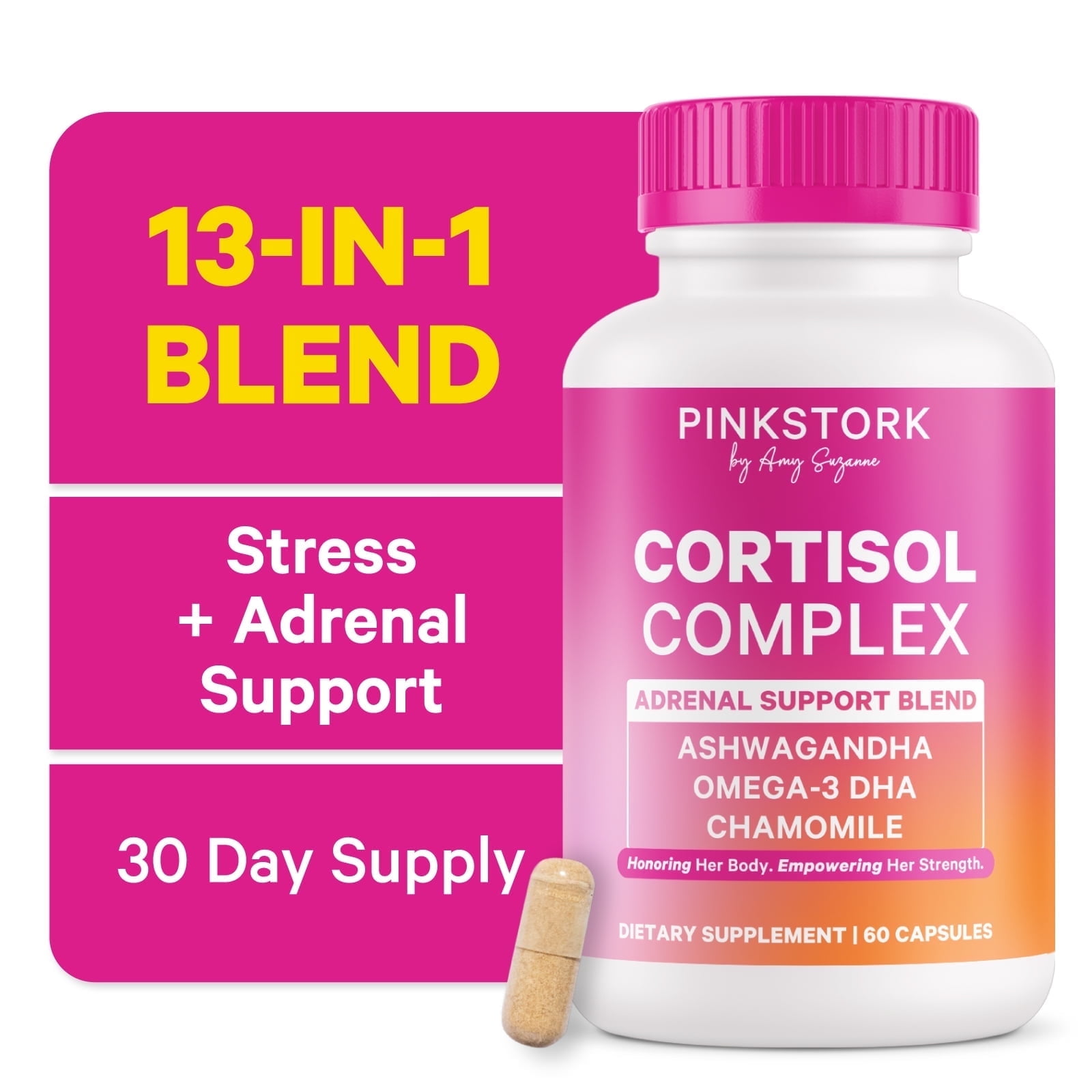 Pink Stork Cortisol Complex: Organic Ashwagandha, Omega 3 DHA ...