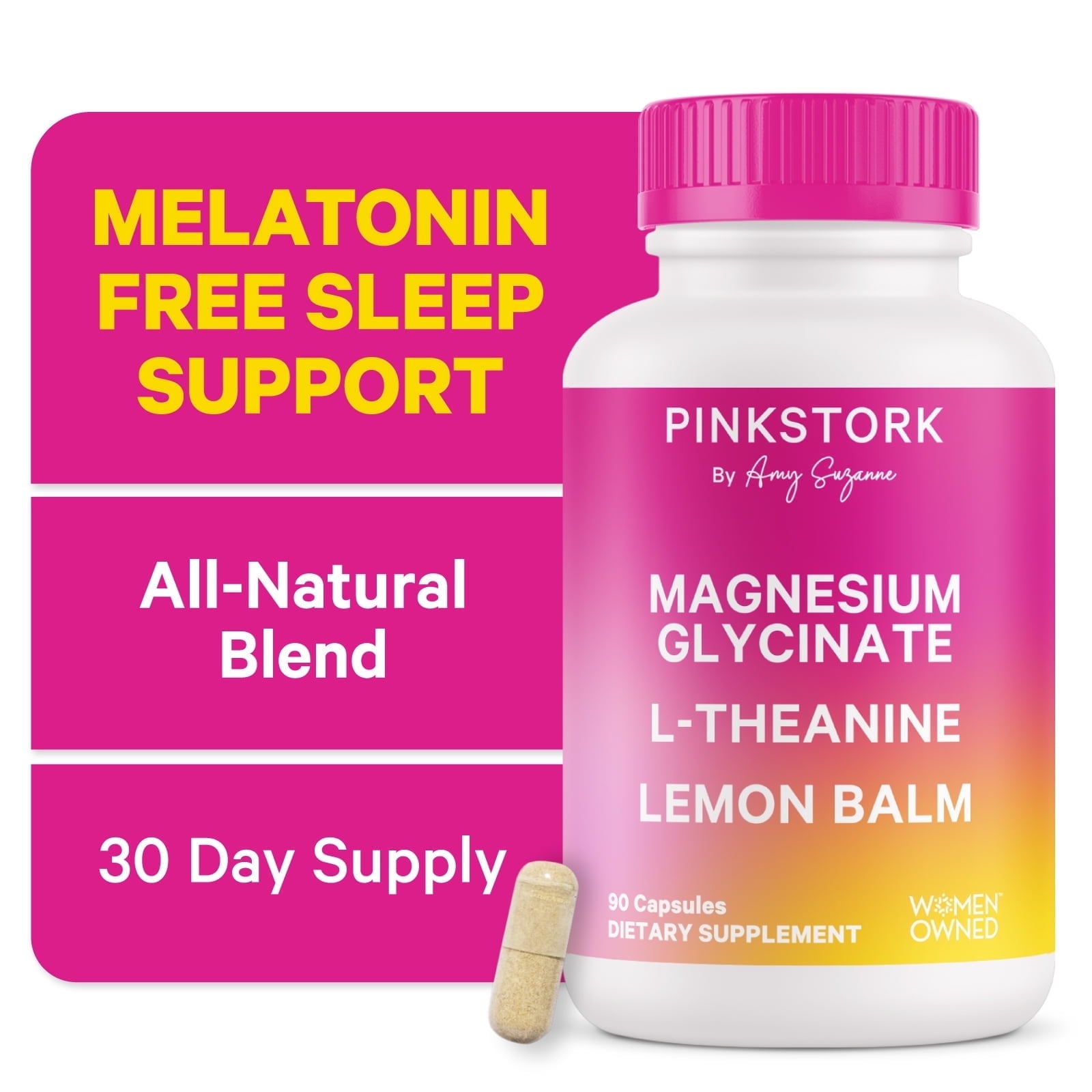 Pink Stork Magnesium Glycinate, L-Theanine, Lemon Balm - 90 Count ...