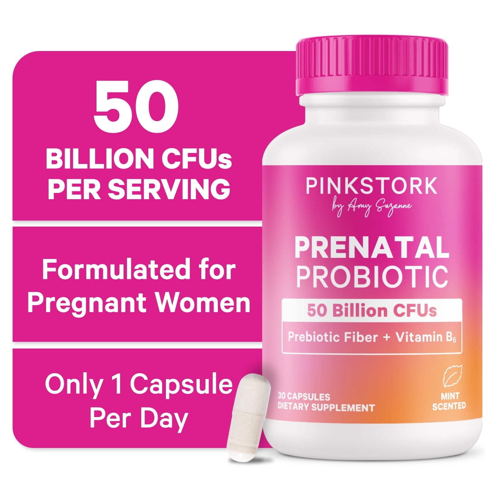 Pink Stork Prenatal Probiotics for Women with Vitamin B6 and Prebiotics ...
