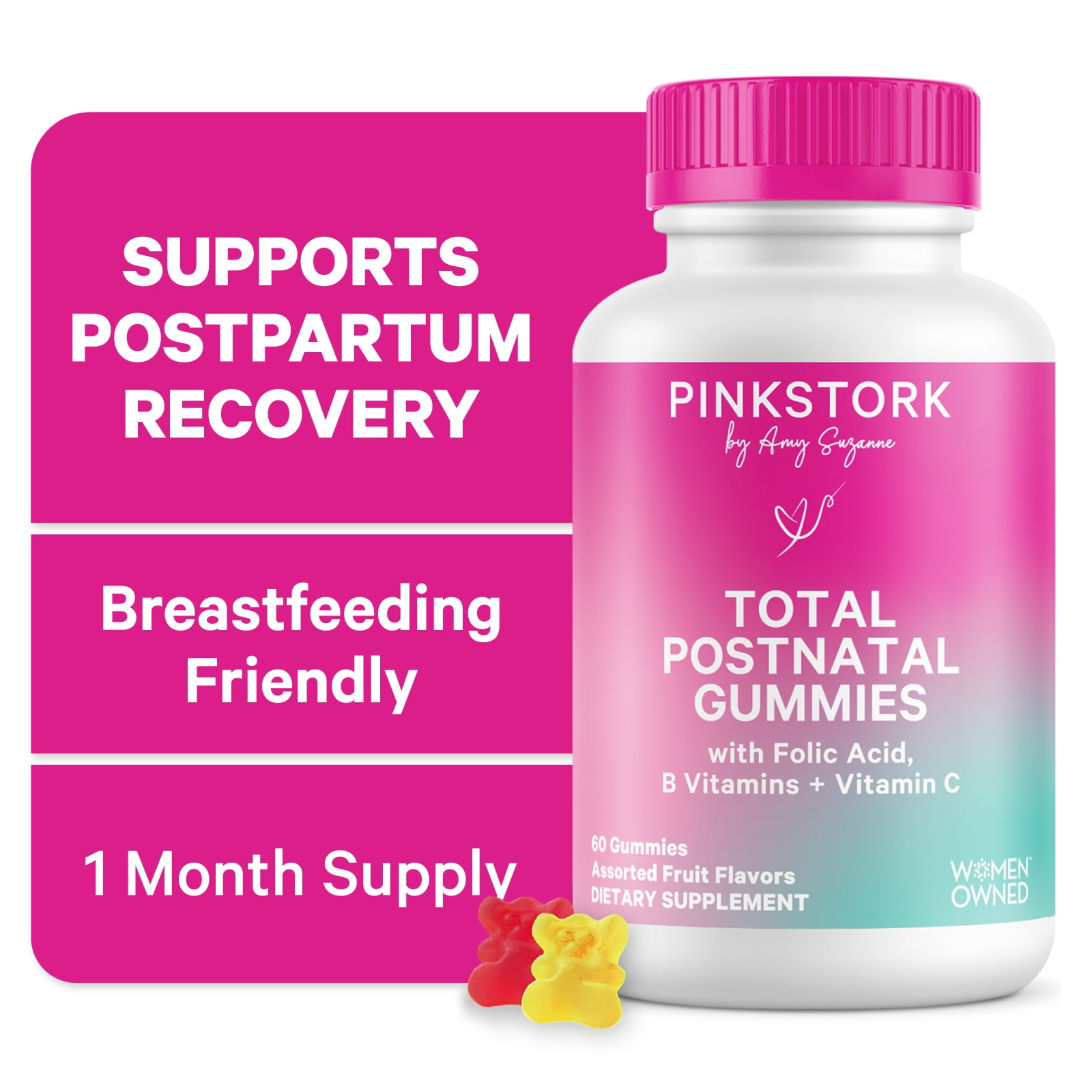 Pink Stork Postnatal Gummies, Zinc, Folate, B Vitamins, Postpartum ...