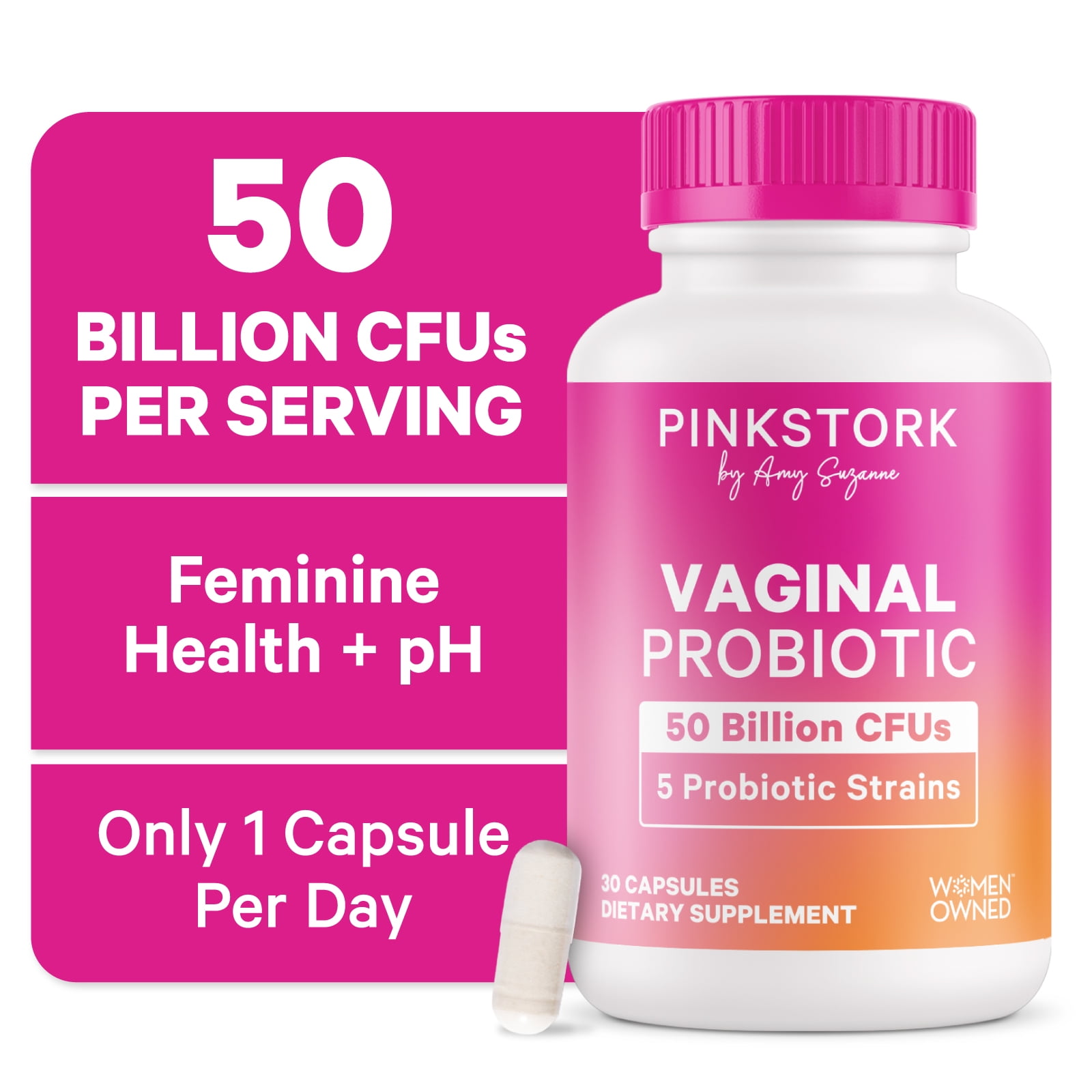 Pink Stork Vaginal Health Probiotic for Women - 50 Billion CFUs- 30 ...
