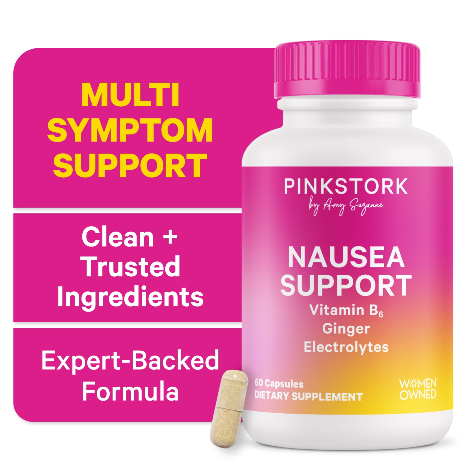 Pink Stork Nausea Support, Vitamin B6, Ginger, Electrolyte Capsule - 60 ...