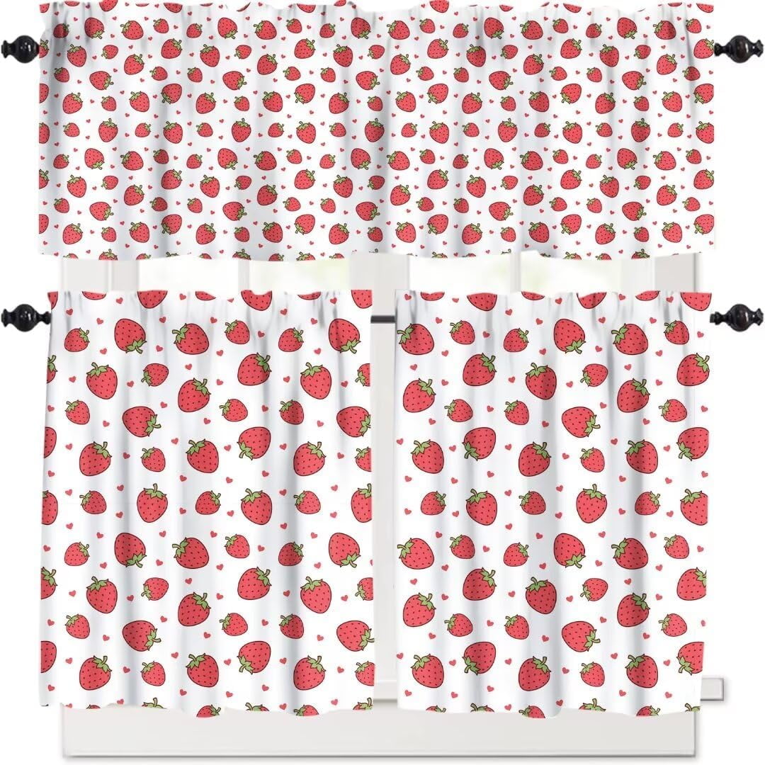 Pink Strawberries Window Valance Summer Fruits Love Boho Farmhouse ...