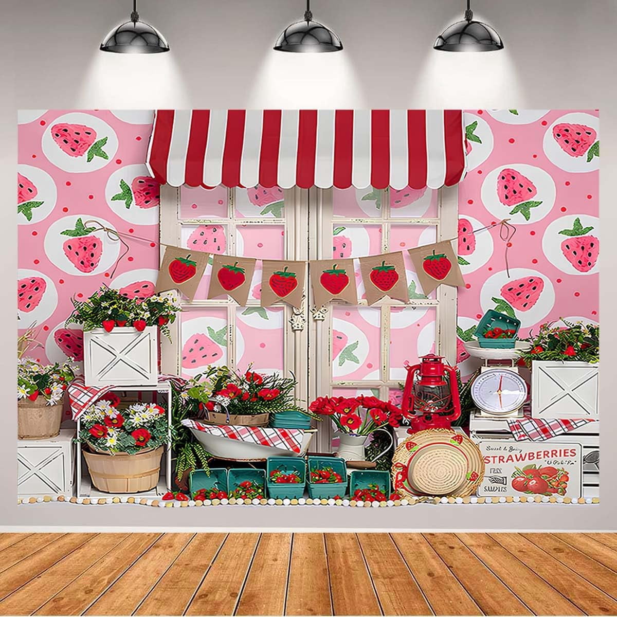 Pink Strawberry Backdrop Strawberry Flower Photography Banner Farm ...