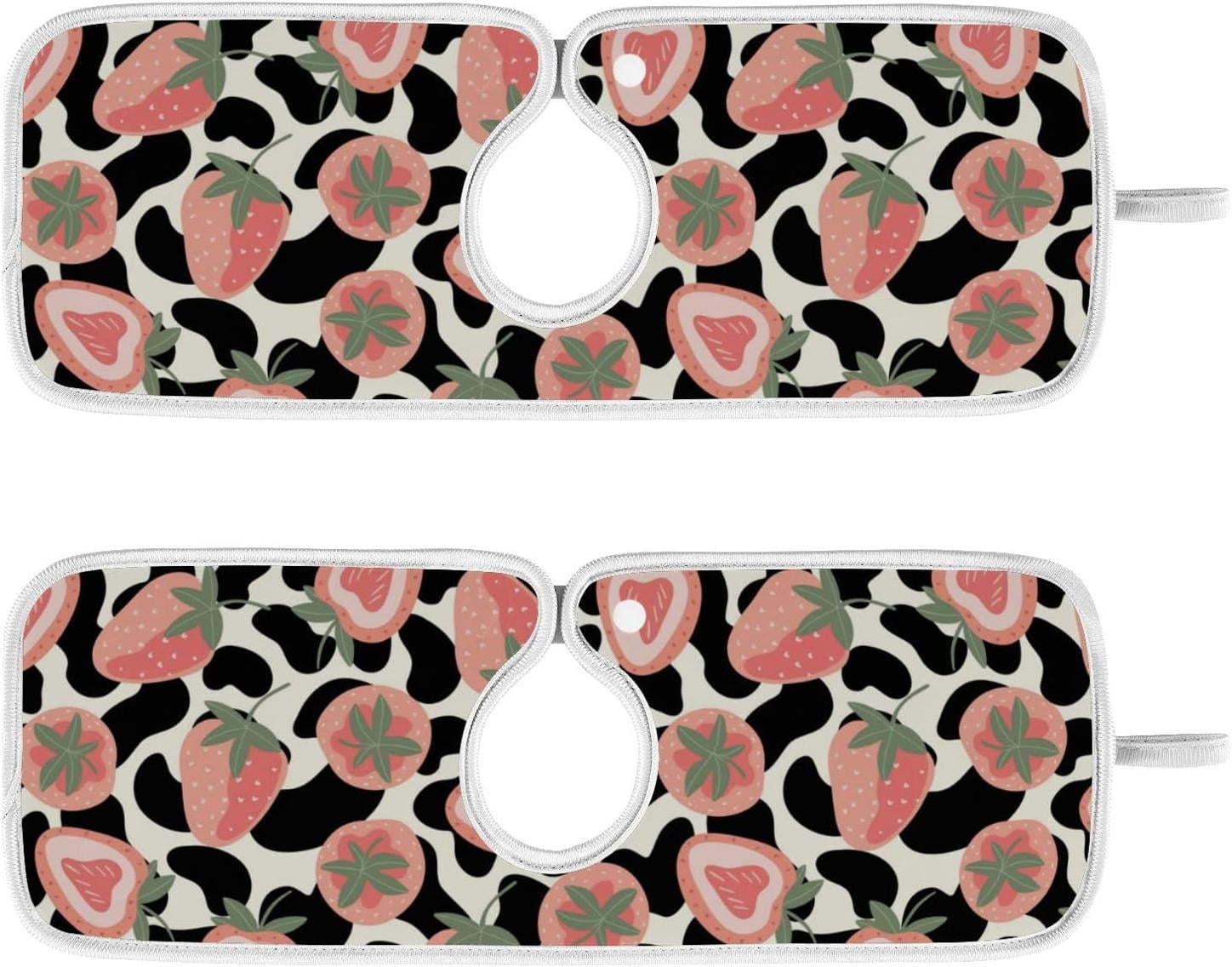 Pink Strawberry and Cow Skin 2PCS Faucet Absorbent Mat Kitchen Faucet ...
