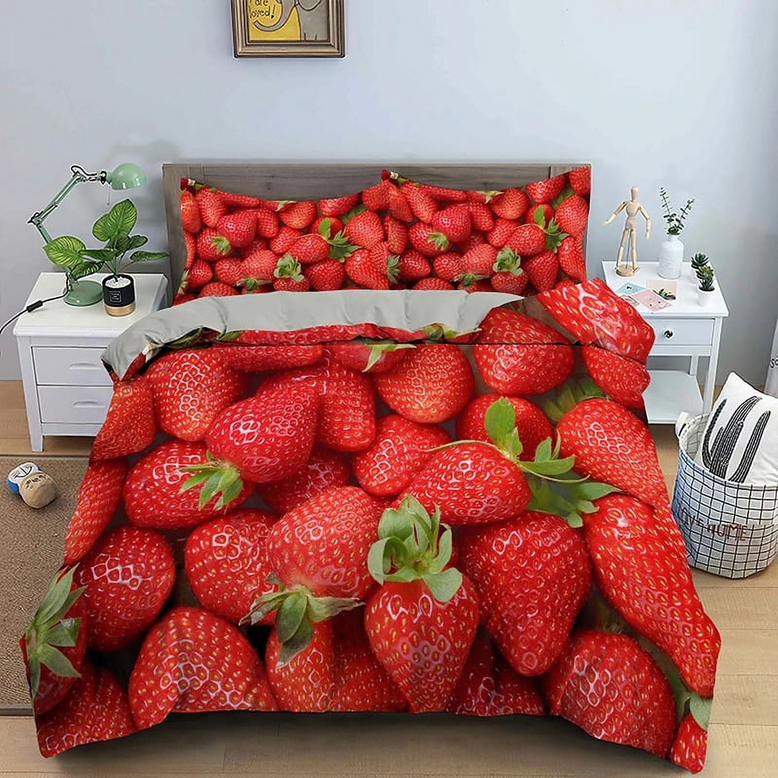Pink Strawberry Cute Bedding Set Duvet Cover Set 3D Print Fruit Pattern ...