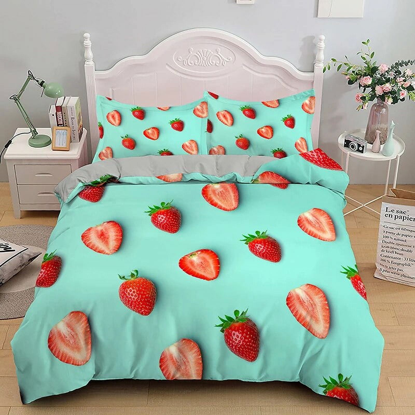 Pink Strawberry Cute Bedding Set Duvet Cover Set 3d Print Fruit Pattern