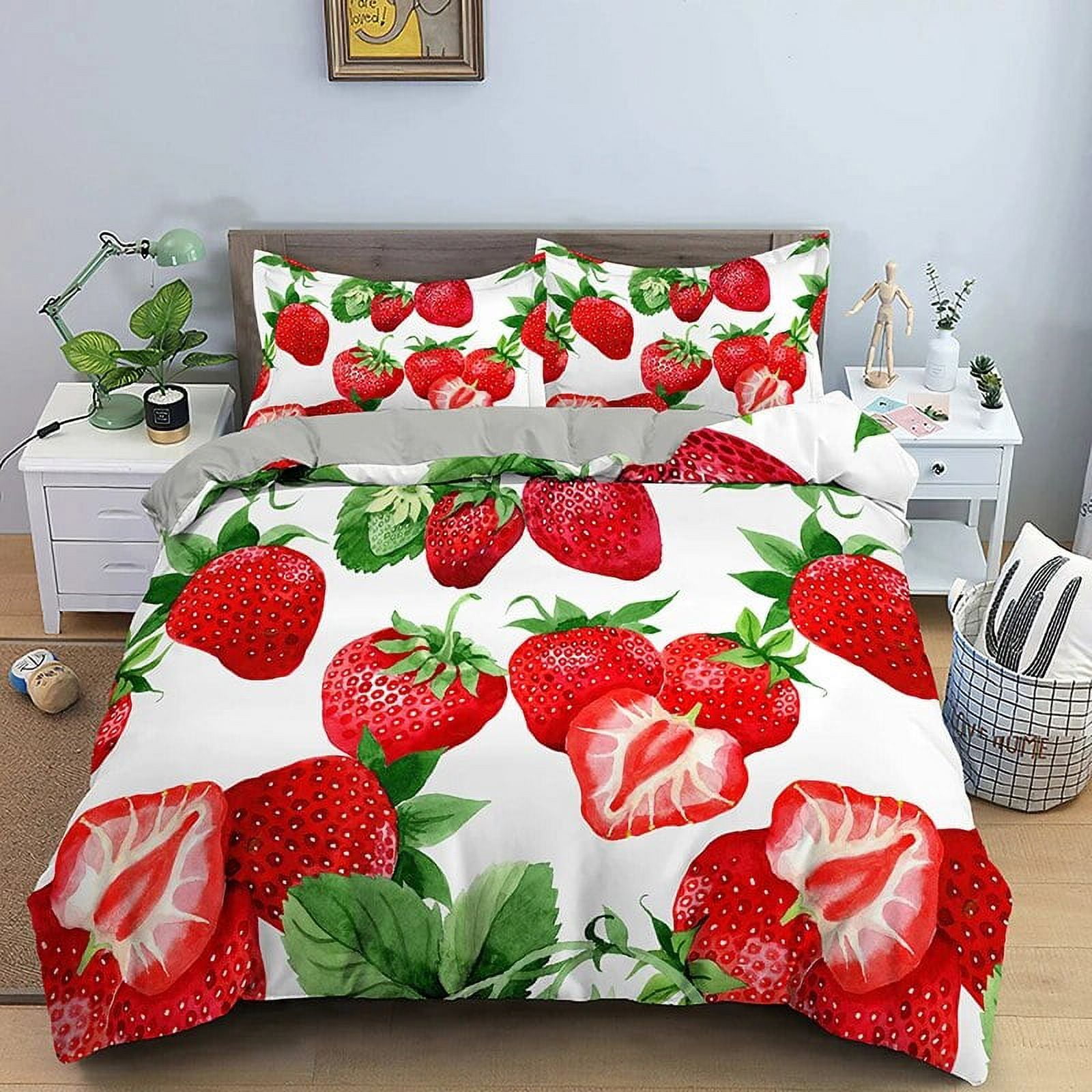 Pink Strawberry Cute Bedding Set Duvet Cover Sets 3d Fruit Pattern
