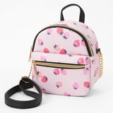 Pink Strawberry Faux Leather Mini Backpack Crossbody Bag with ...