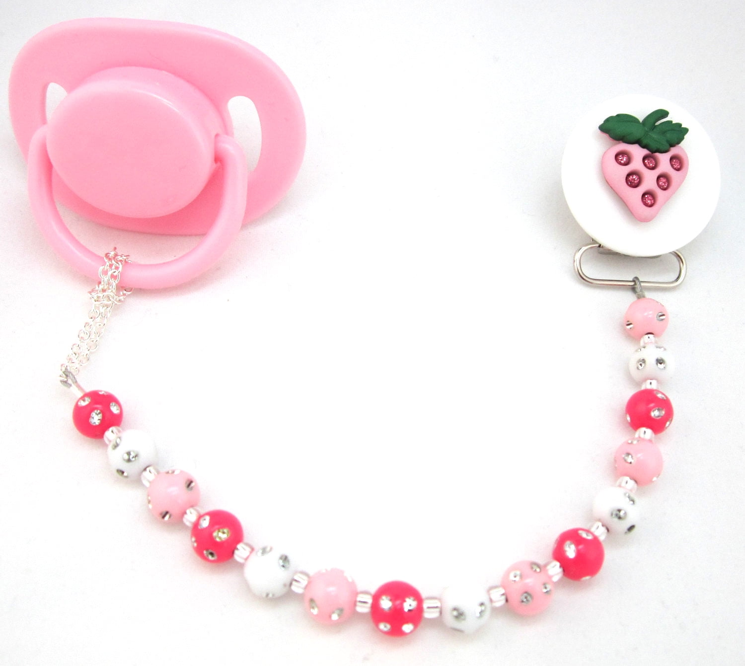 Pink Strawberry Pacifier clip with Matching Mini Beads - Walmart.com