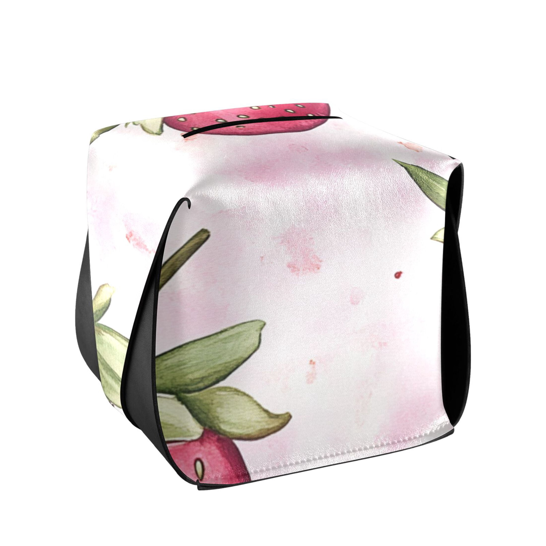 Pink Strawberry Tissue Box Cover Leather Square Rectangle Tissue Box ...