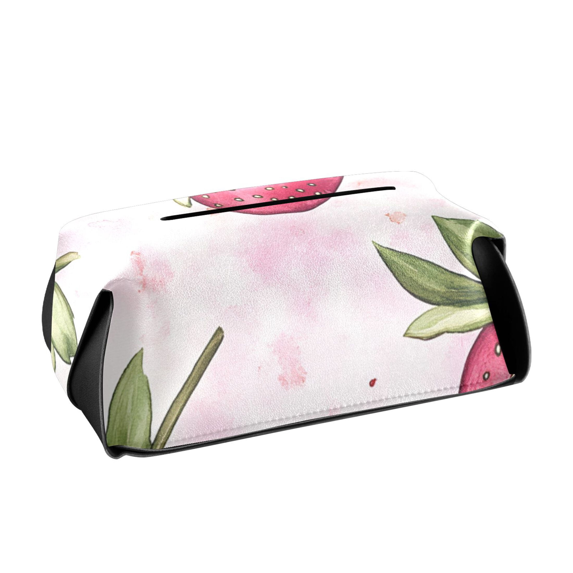 Pink Strawberry Tissue Box Cover Leather Square Rectangle Tissue Box ...