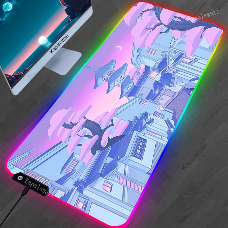 Pink Street RGB Mouse Pad Gamer Large Kawaii Cute Gaming Mousepad Gamer ...