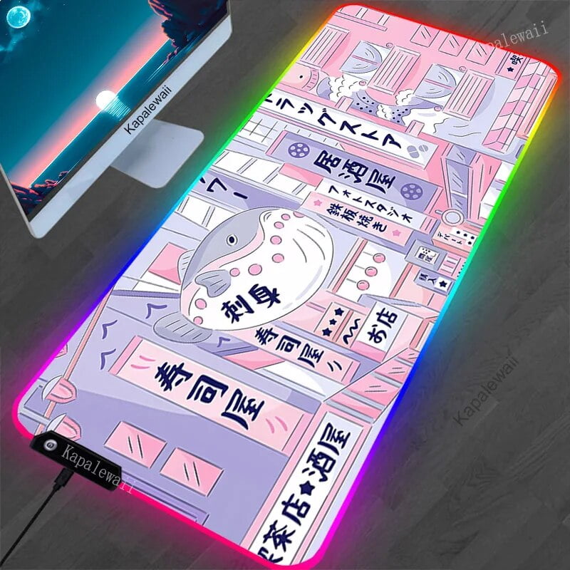 Pink Street RGB Mouse Pad Gamer Large Kawaii Cute Gaming Mousepad Gamer ...