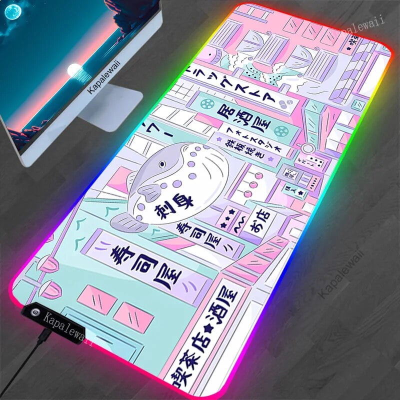 Pink Street RGB Mouse Pad Gamer Large Kawaii Cute Gaming Mousepad Gamer ...