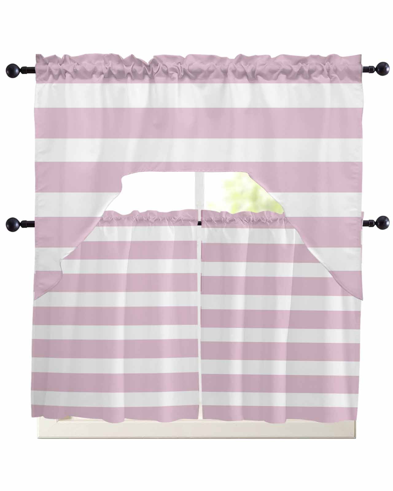 Pink Stripe Kitchen Curtains Sets 36 Inch Length with Valance, Modern ...