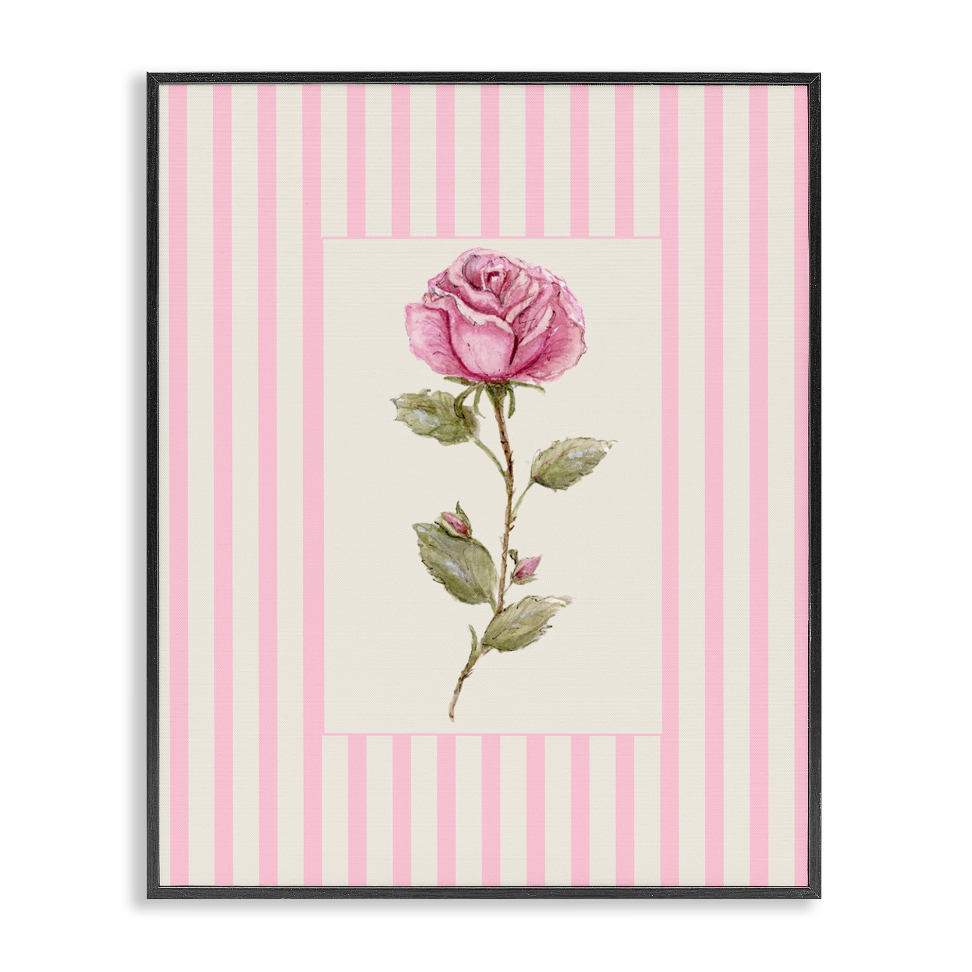 Pink Stripe Rose Black Framed Giclee Art, design by Lisa Wehmeyer ...