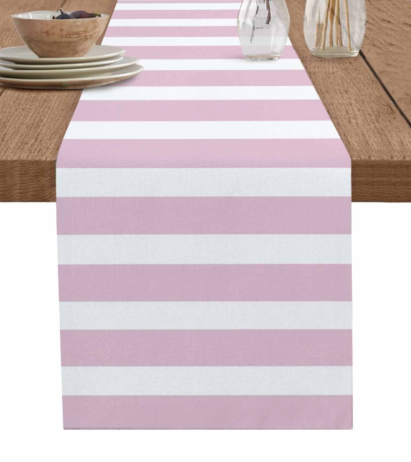 Pink Stripe Table Runner 72 Inches, Modern Simple Geometric White ...