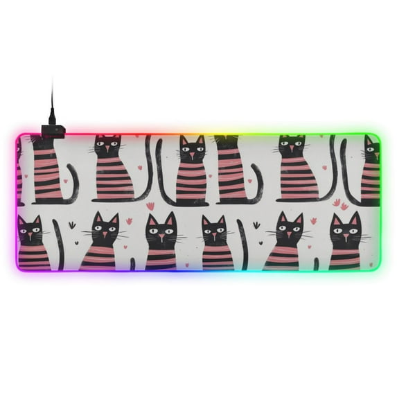 Pink Striped Cat RGB Gaming Mouse Pad Large Keyboard Mat Rubber Base 13 ...