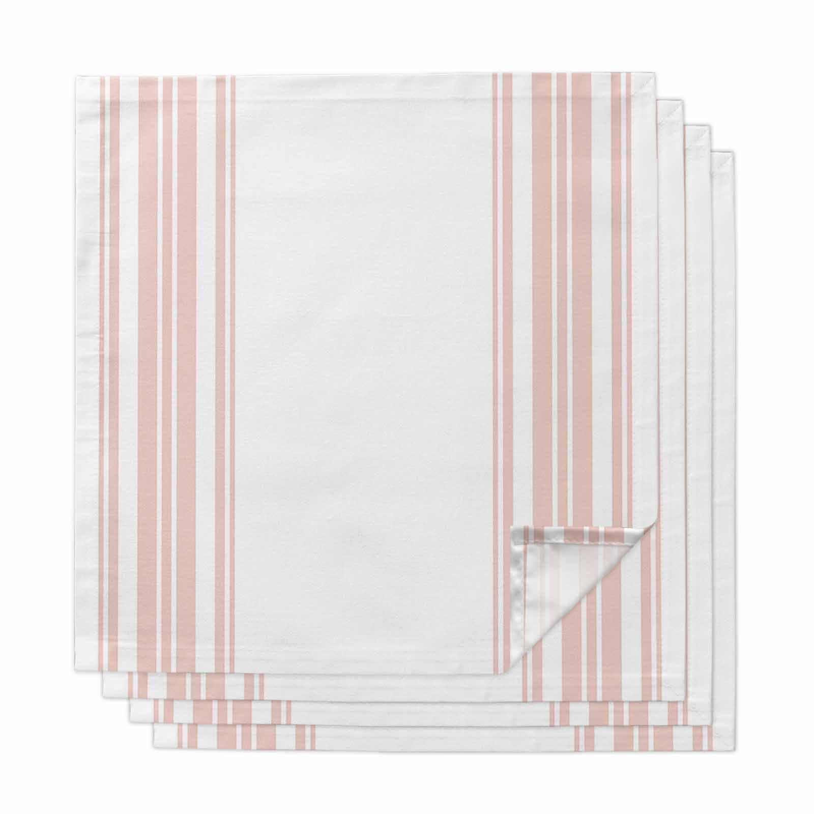 Pink Striped Cloth Napkins, Modern White Striped Abstract Art ...