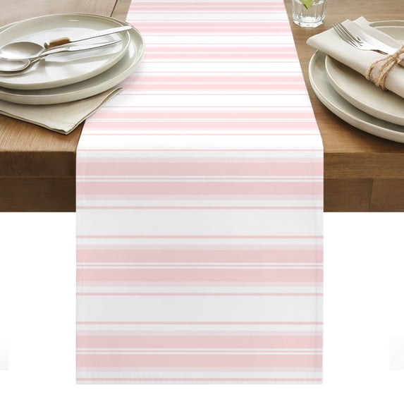 Pink Striped Cotton Linen Table Runner Vertical Stripe Modern ...